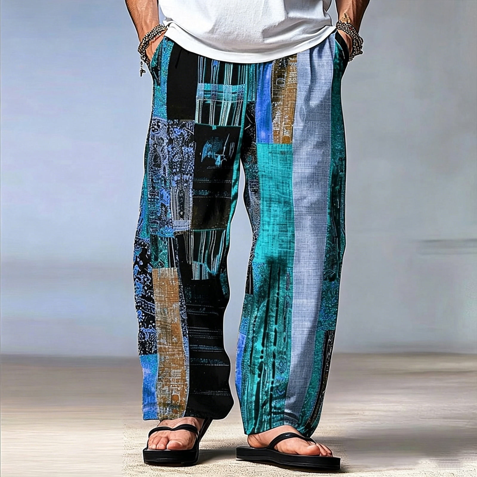 GSPCLAM Pants for Men Color Block Wide Leg Pants with Side Pockets ...