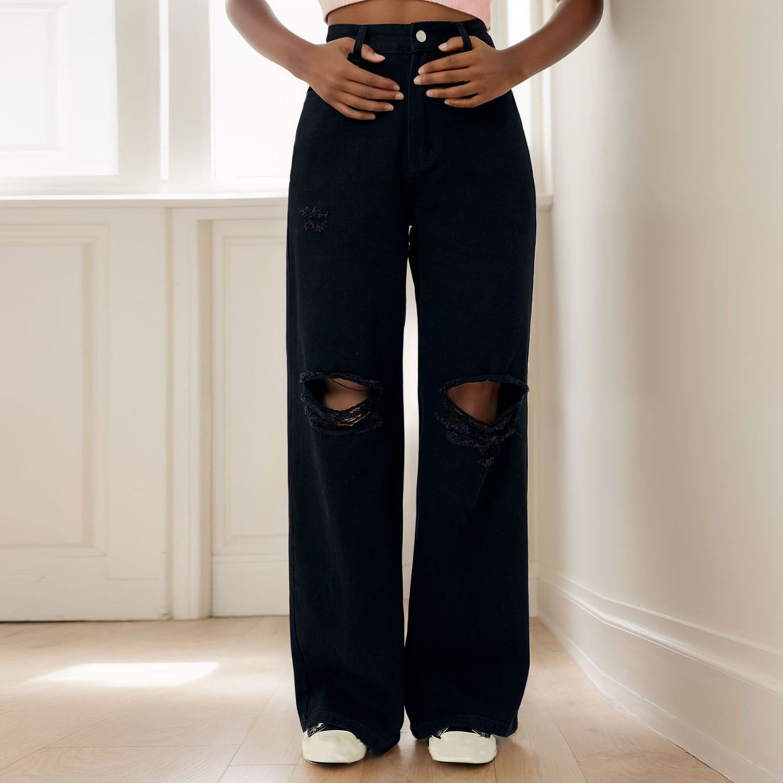 GSPCLAM Straight Leg Womens Jeans High Waisted Buttocks Up Denim Trousers for Outgoing Solid ...