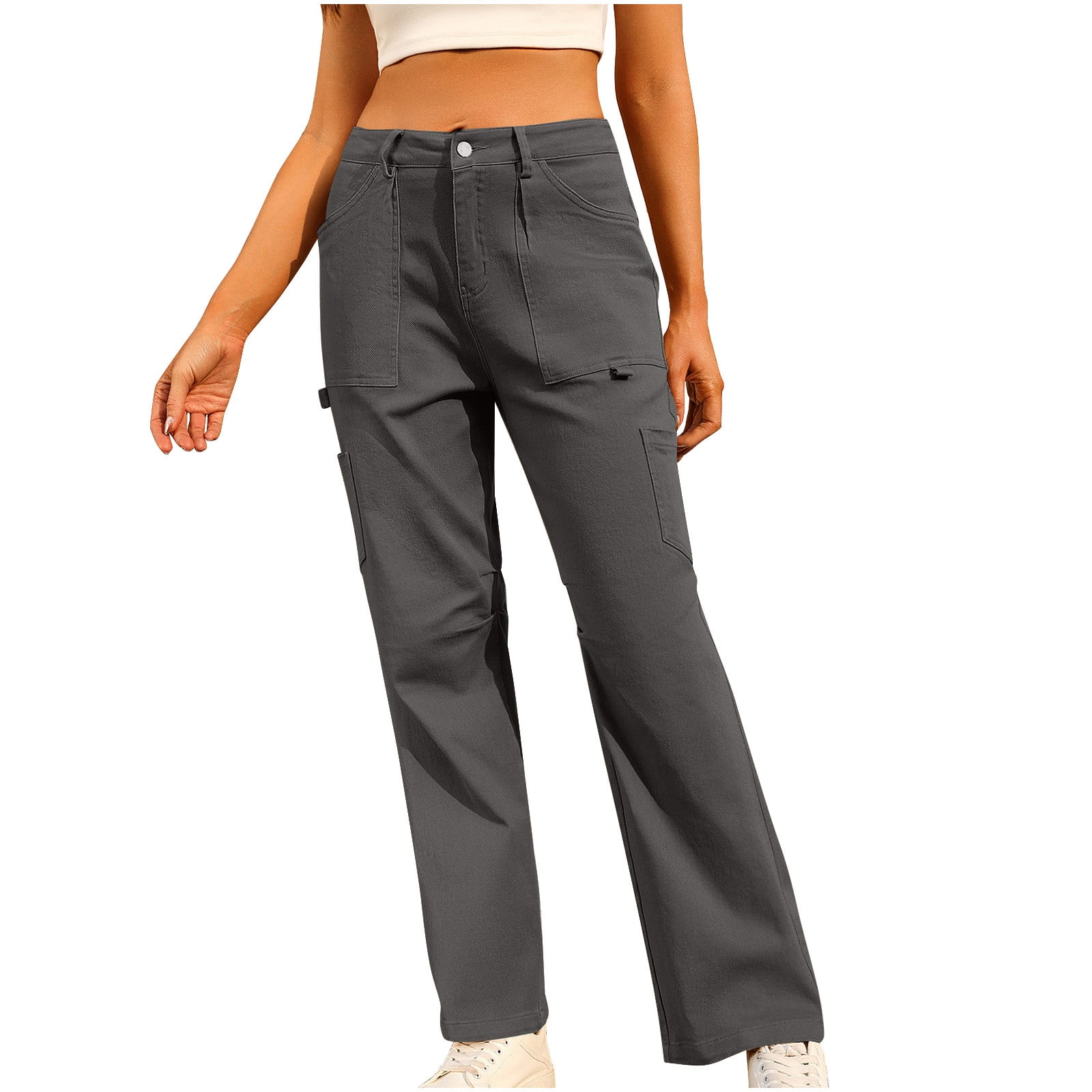 GSPCLAM Straight Wide-Leg Cargo Pants for Women Casual Loose Work ...