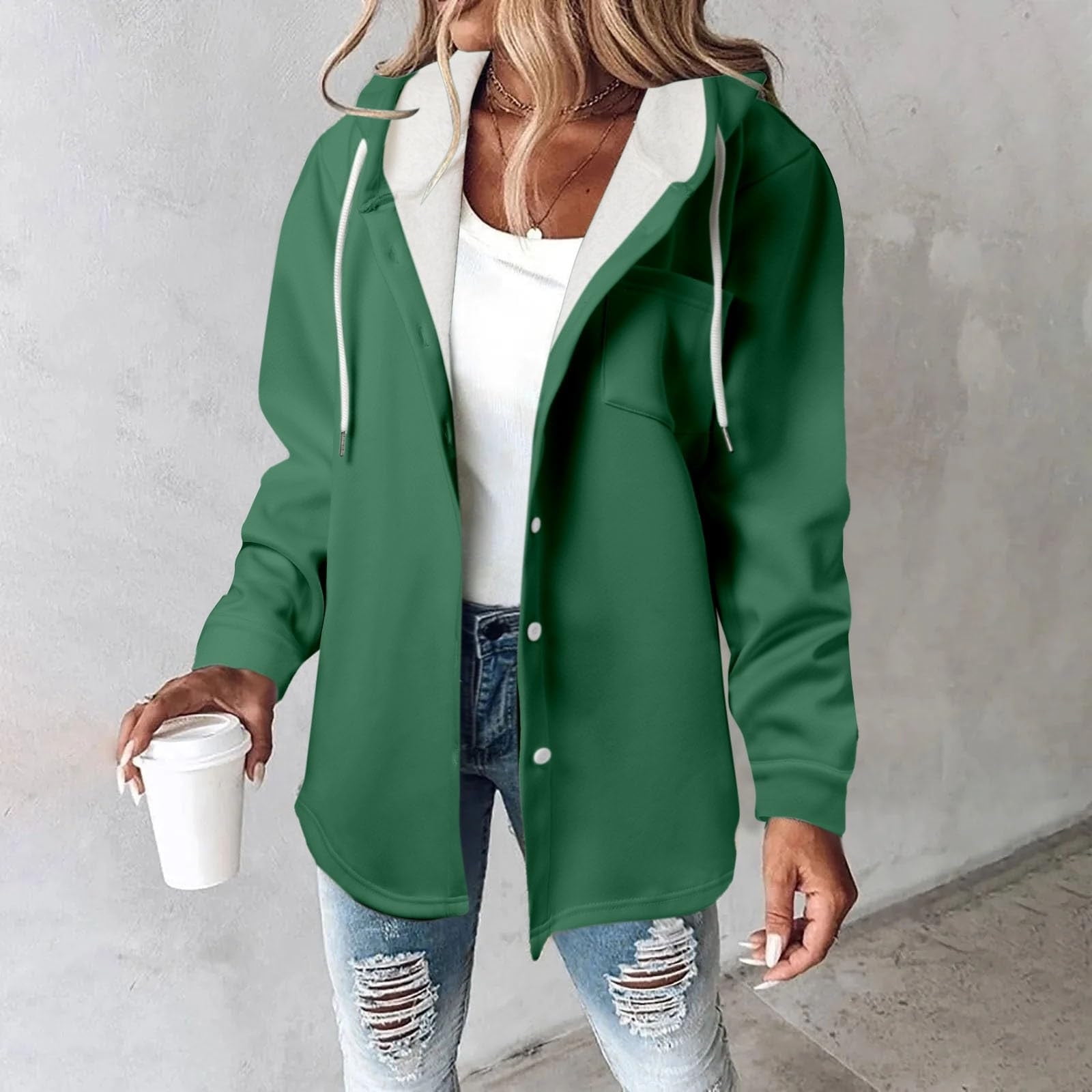 GSPCLAM Womens Jackets Casual with Hood and Pockets Solid Color Plus ...