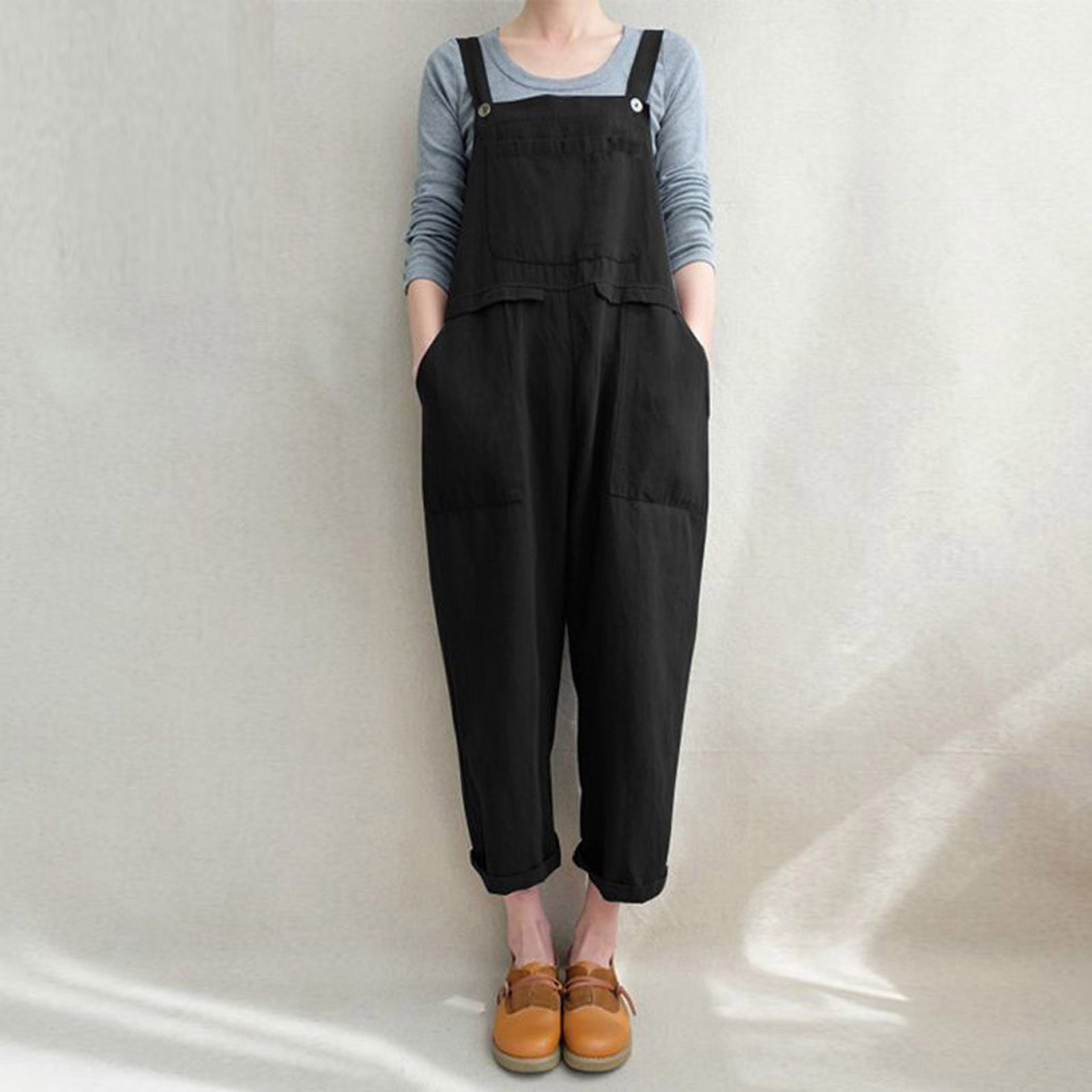 GSPCLAM Womens Plus Size Overalls with Pockets Cotton Linen Trousers ...