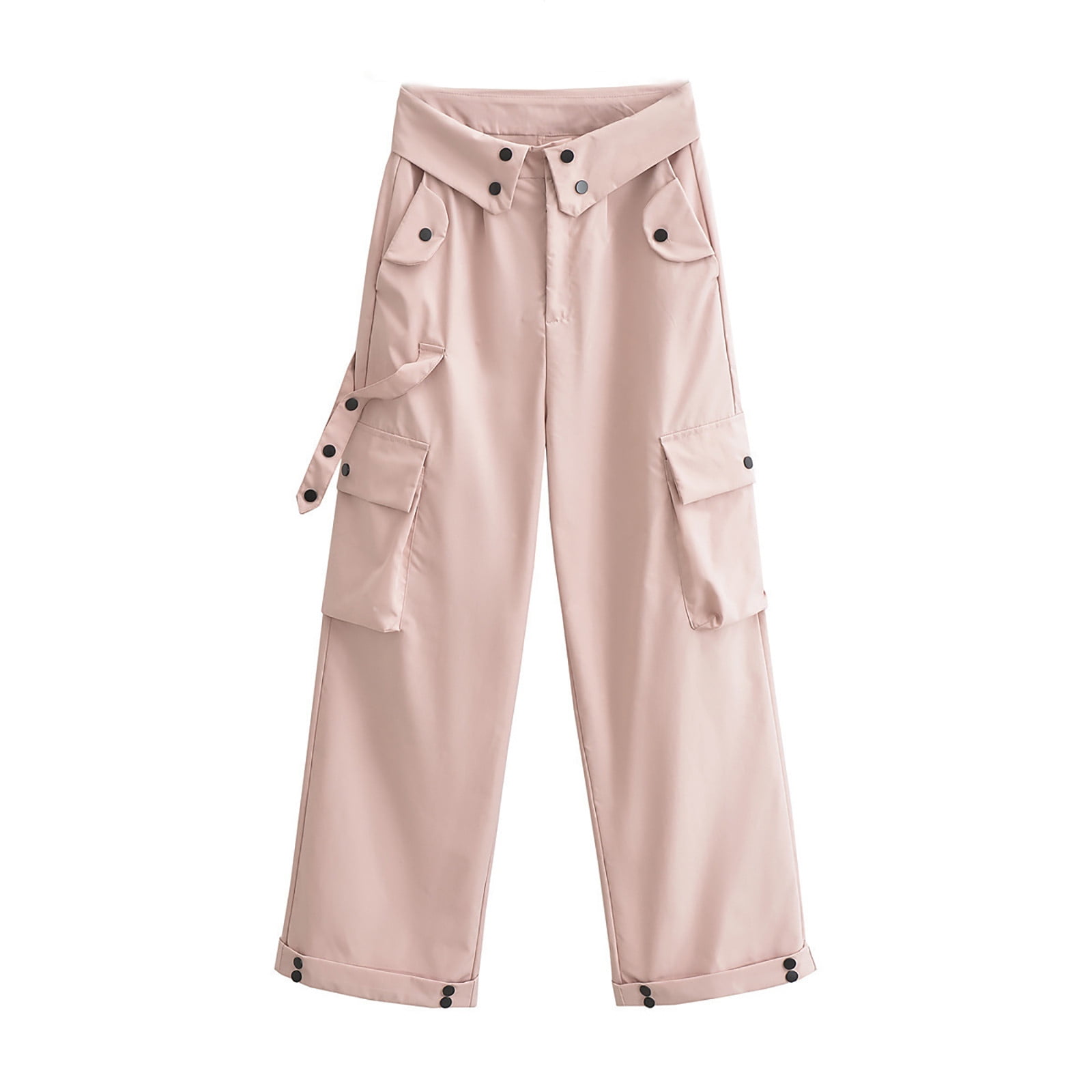 GSPCLAM Womens Straight-Leg Cargo Pants Buttoned Multi-Pockets High ...