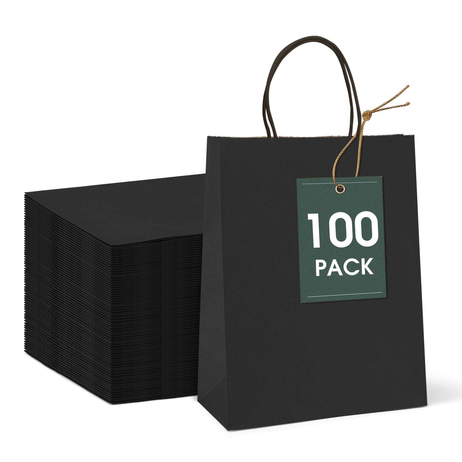 GSSUSA 100 Pack, 8x4.25x10 BDF32 Black Paper Gift Bags with Handles ...