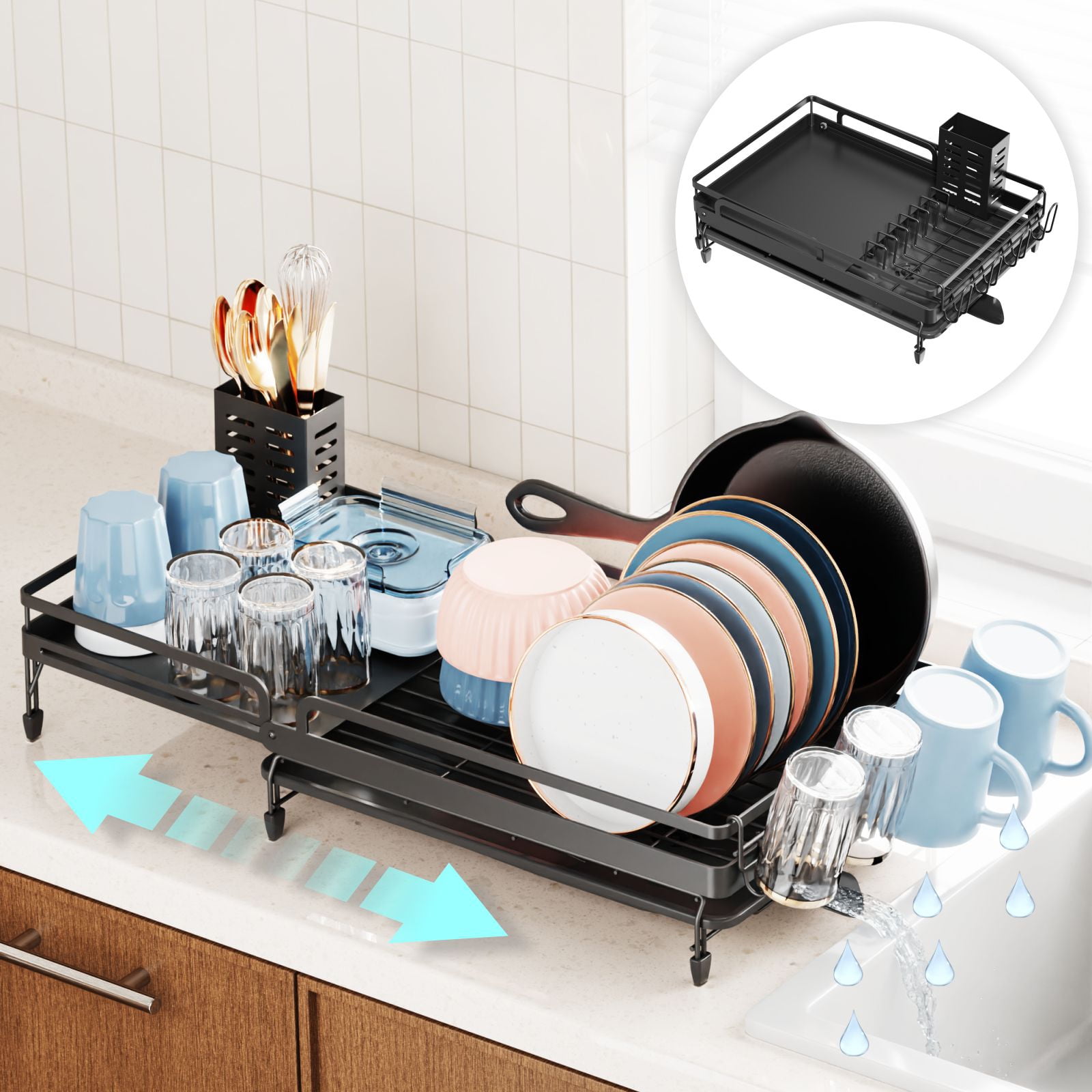 GSlife Large Expandable Dish Drying Rack - Stainless Steel Dish Rack ...