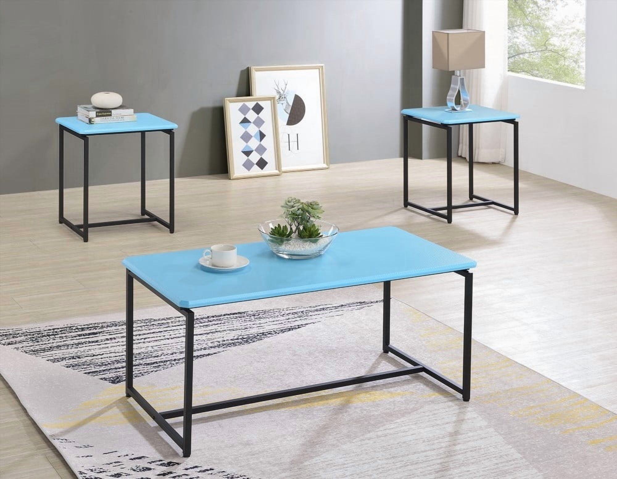 Modern Blue Carbon Fiber Coffee Table Set with 3 Pieces (39.5"W x 19"D ...