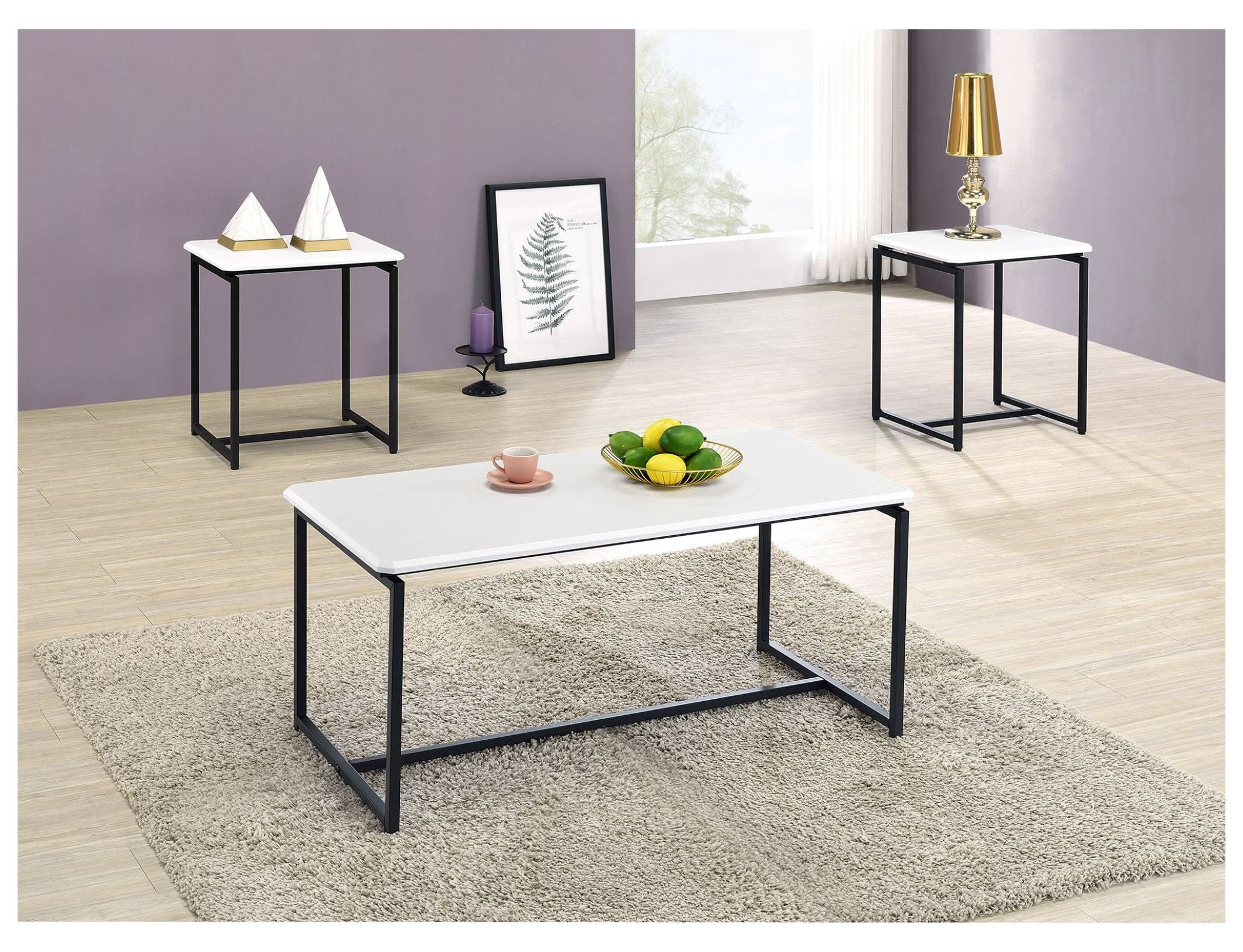 GT 3 Piece White Carbon Fiber Wrap Coffee Table and End Table Set as ...
