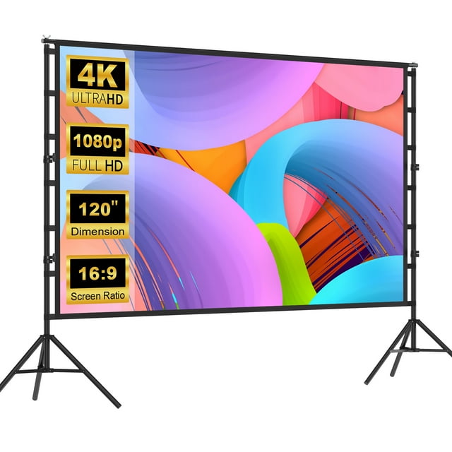 GT GETCO TECH 120inch HD Projector Screen with Stand for Outdoor Movies ...