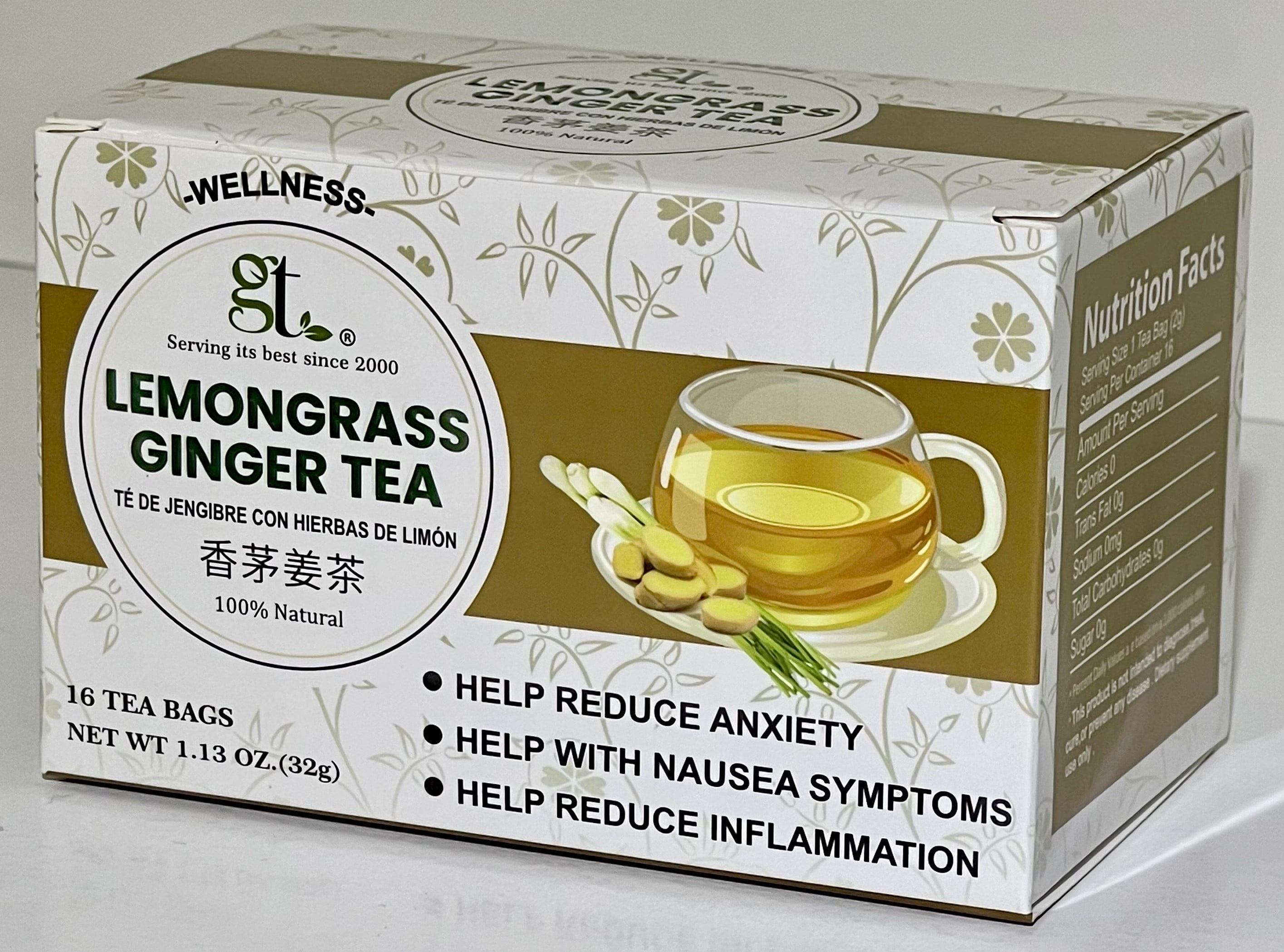 GT Lemongrass Ginger Tea, 1.13 Ounce Box (16 Tea Bags) - Walmart.com