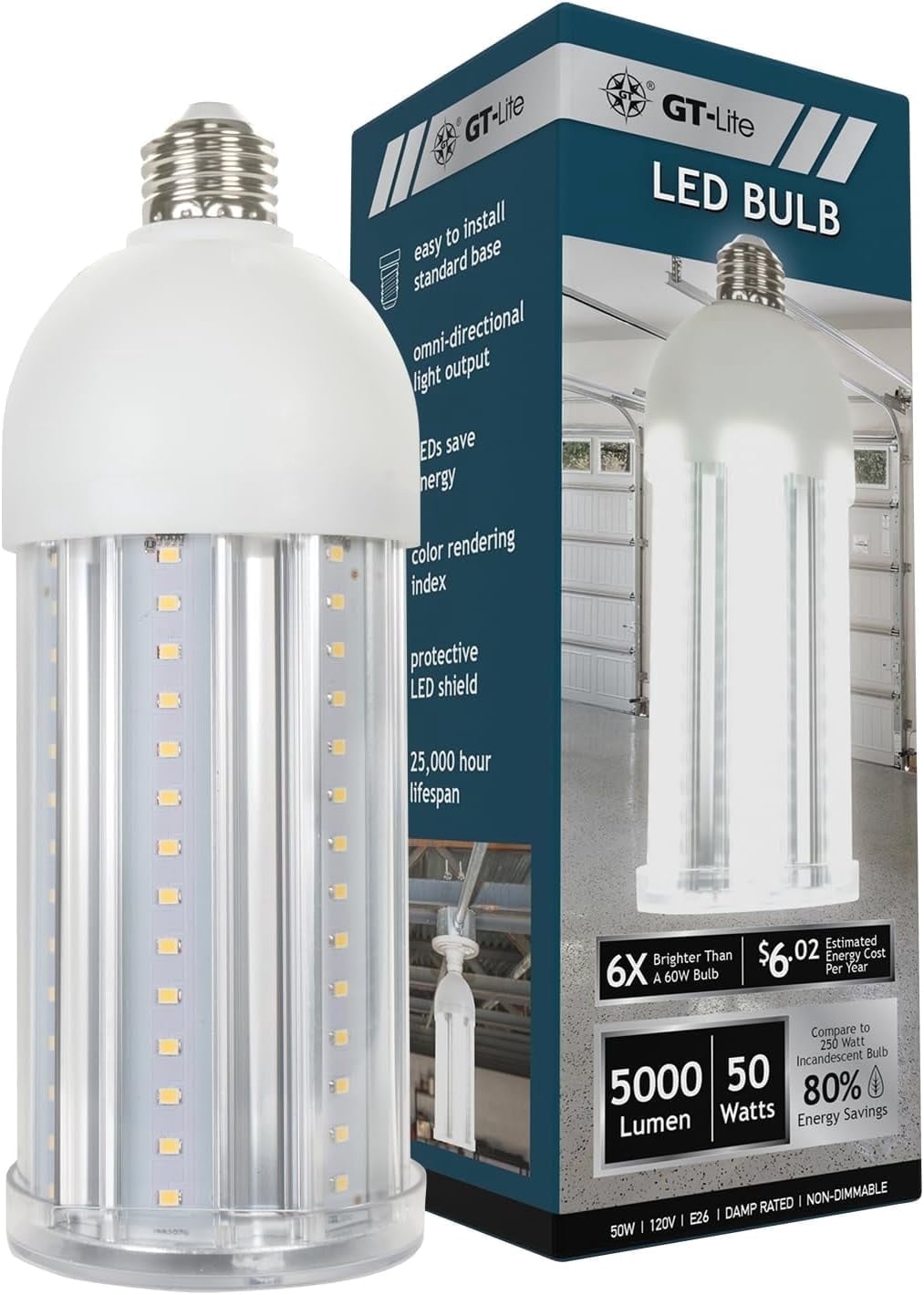 GT-Lite 50W LED Cob Light Bulb for Garages and Workshops, 5000 Lumens ...