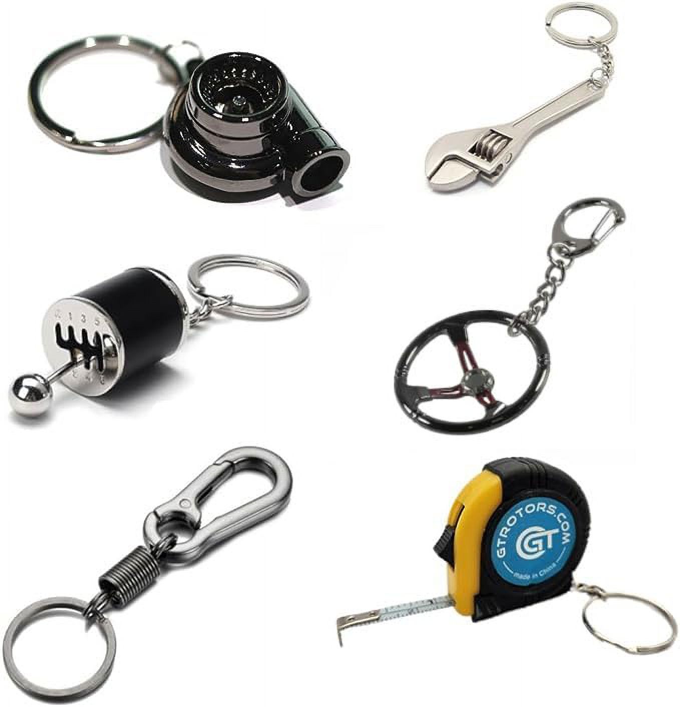 GT//Rotors Six Piece Auto Keychains - Gunmetal Turbo + Six Speed Shift ...