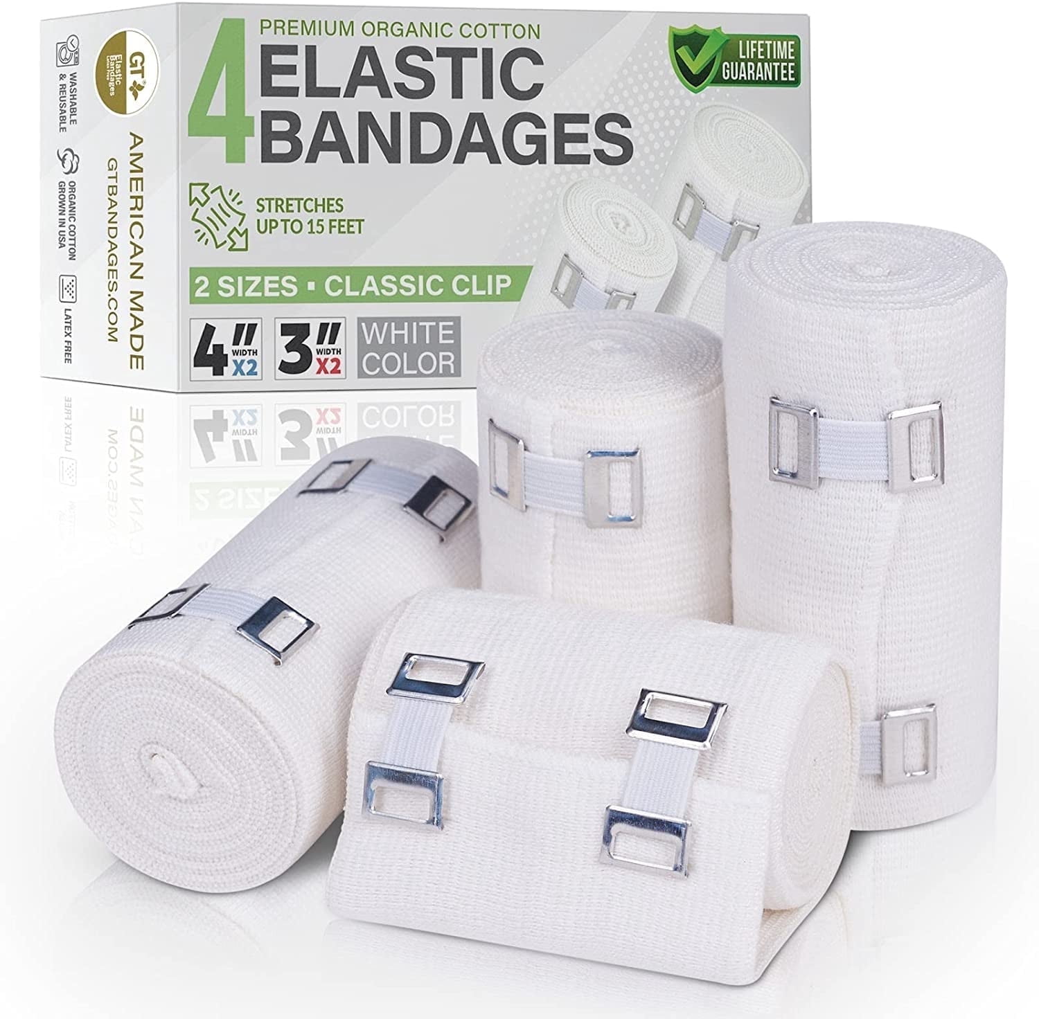 Premium Elastic Bandage Wraps (Set of Two 4 inch & Two 3 inch Wraps ...