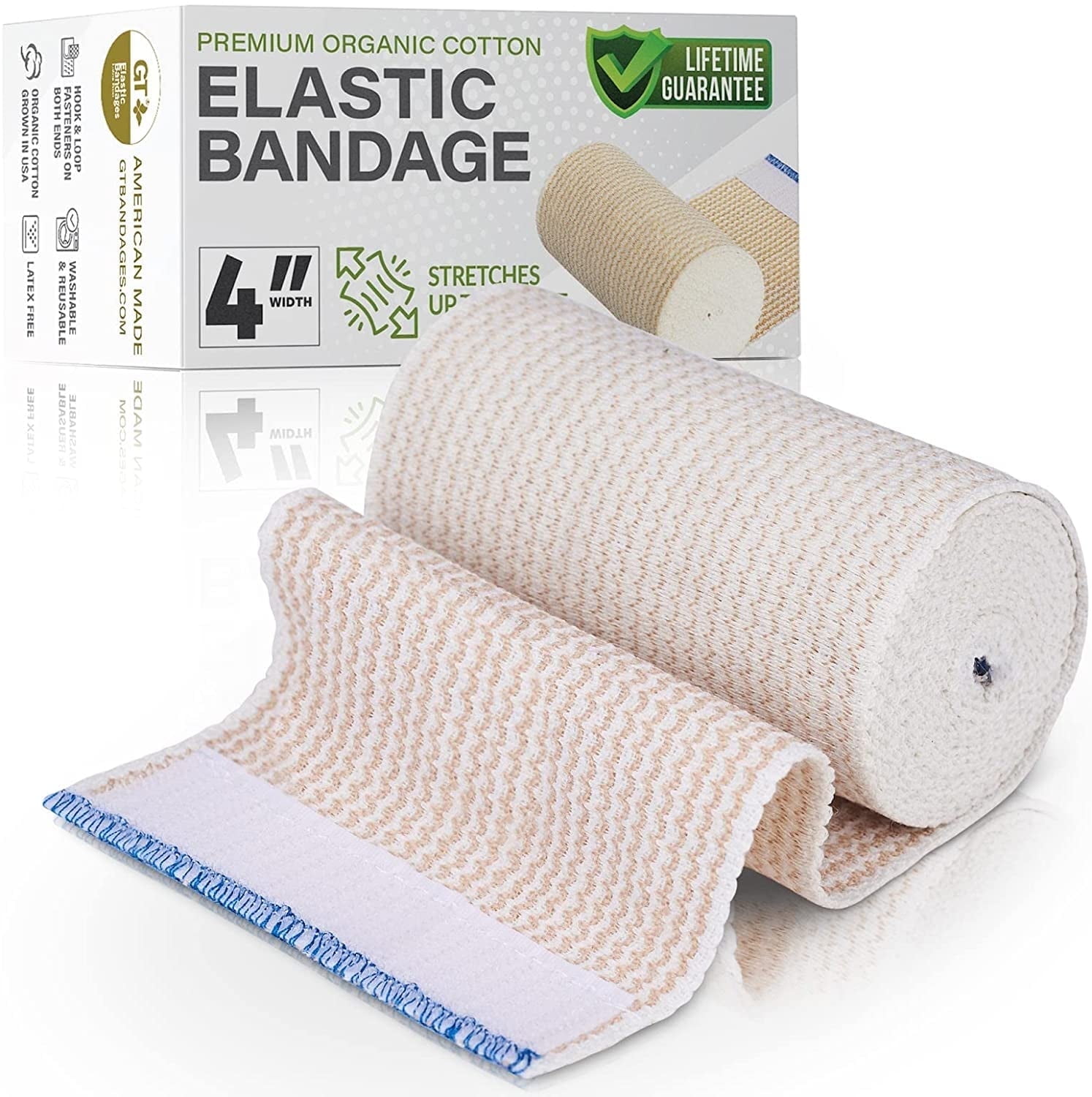"GT USA Organic Cotton Medical Elastic Bandage Wrap (4"" Wide, 1 Pack ...