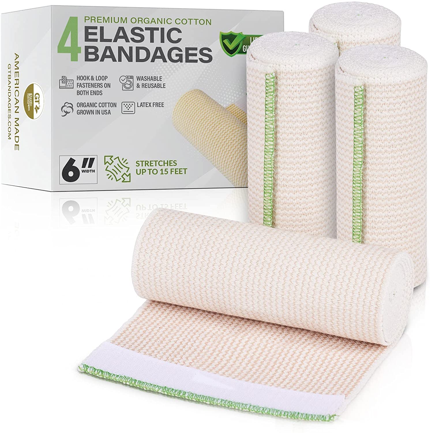 4 Rolls 6" Wide Cotton Elastic Bandages Clips Sports First Aid Large ...