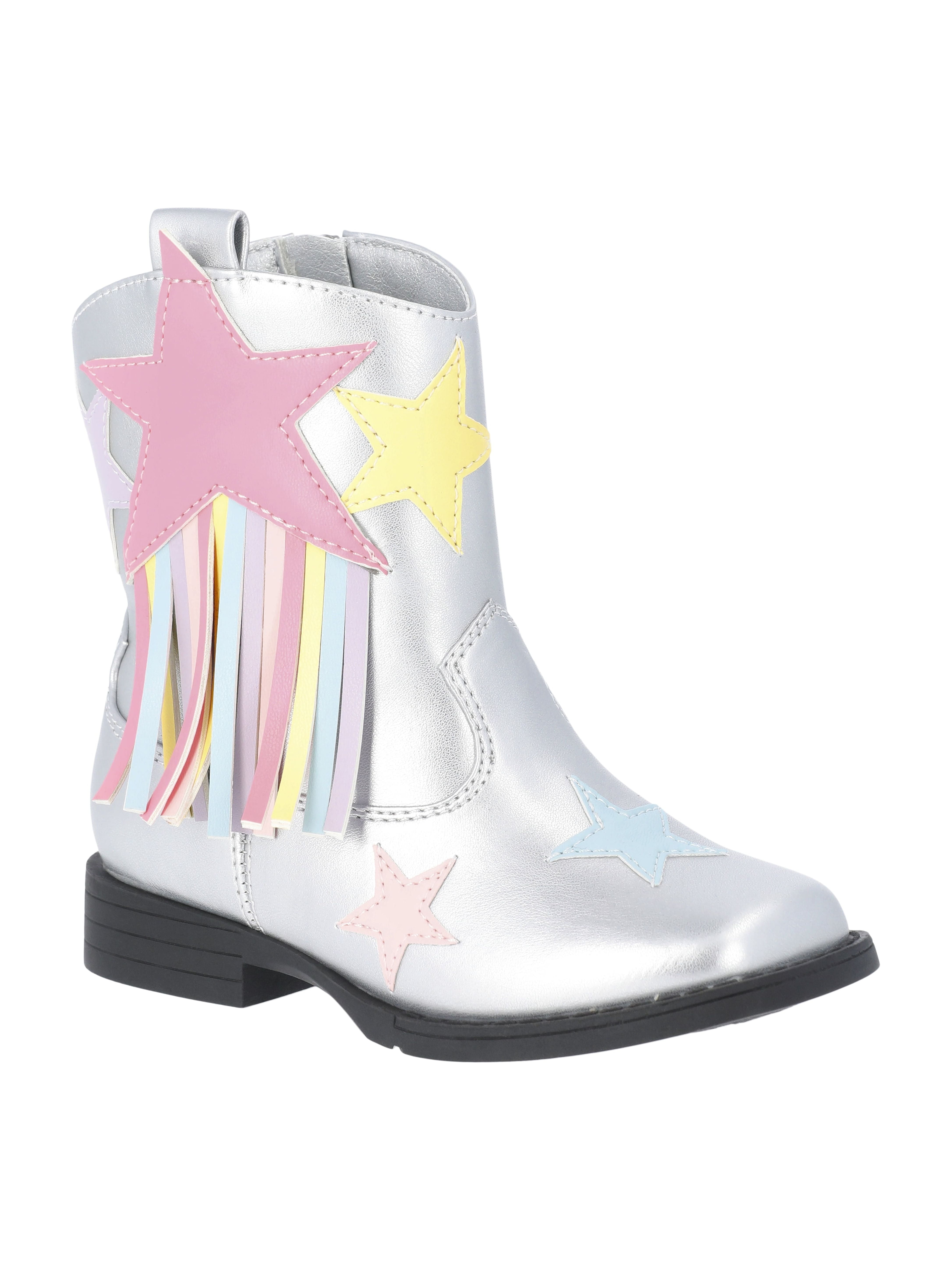 Wonder Nation Toddler Girls' Silver Tone Cowboy Boots with Fringe ...