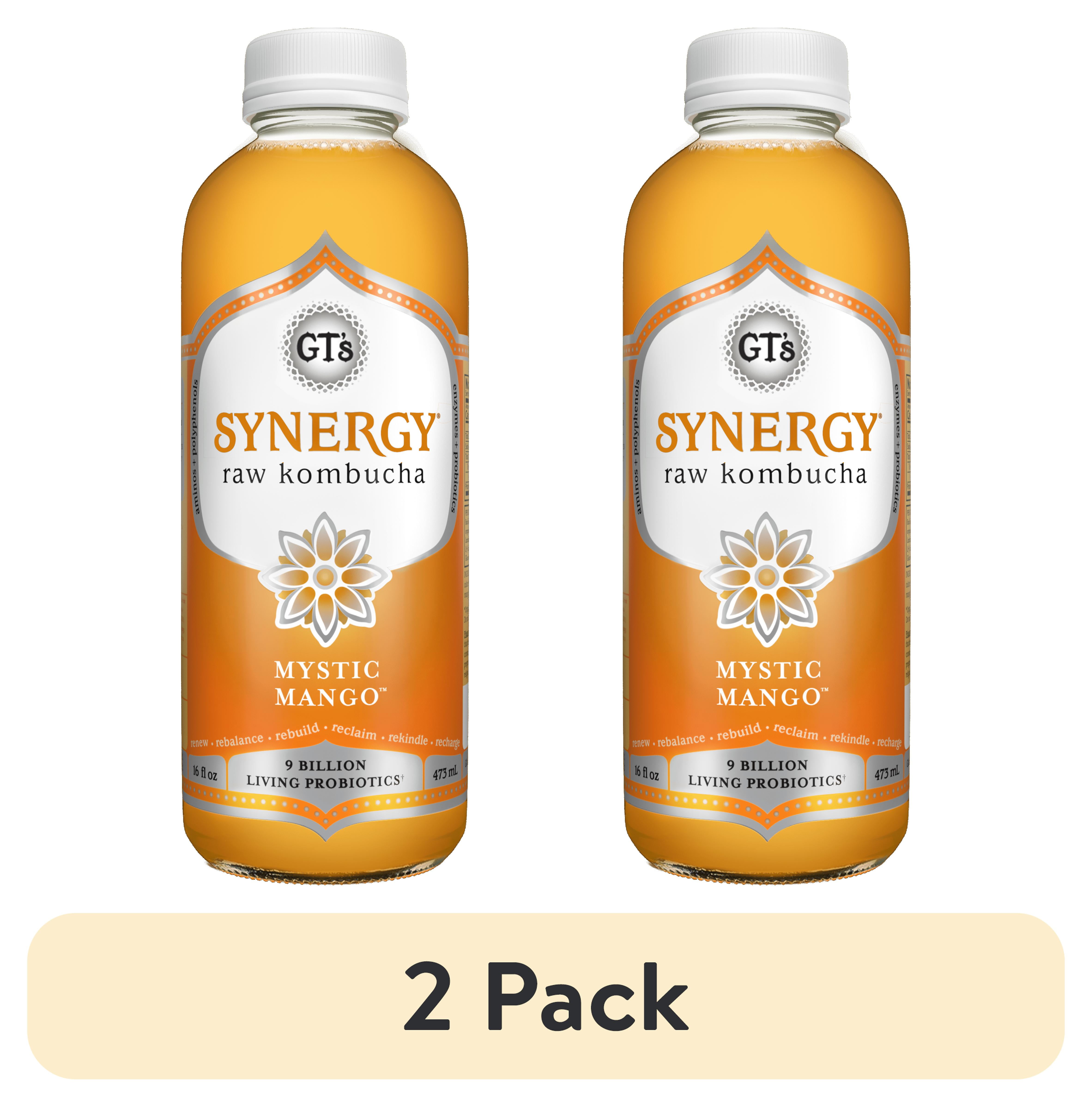 (2 pack) GT's Synergy Organic Mystic Mango Kombucha, 16 fl oz - Walmart.com