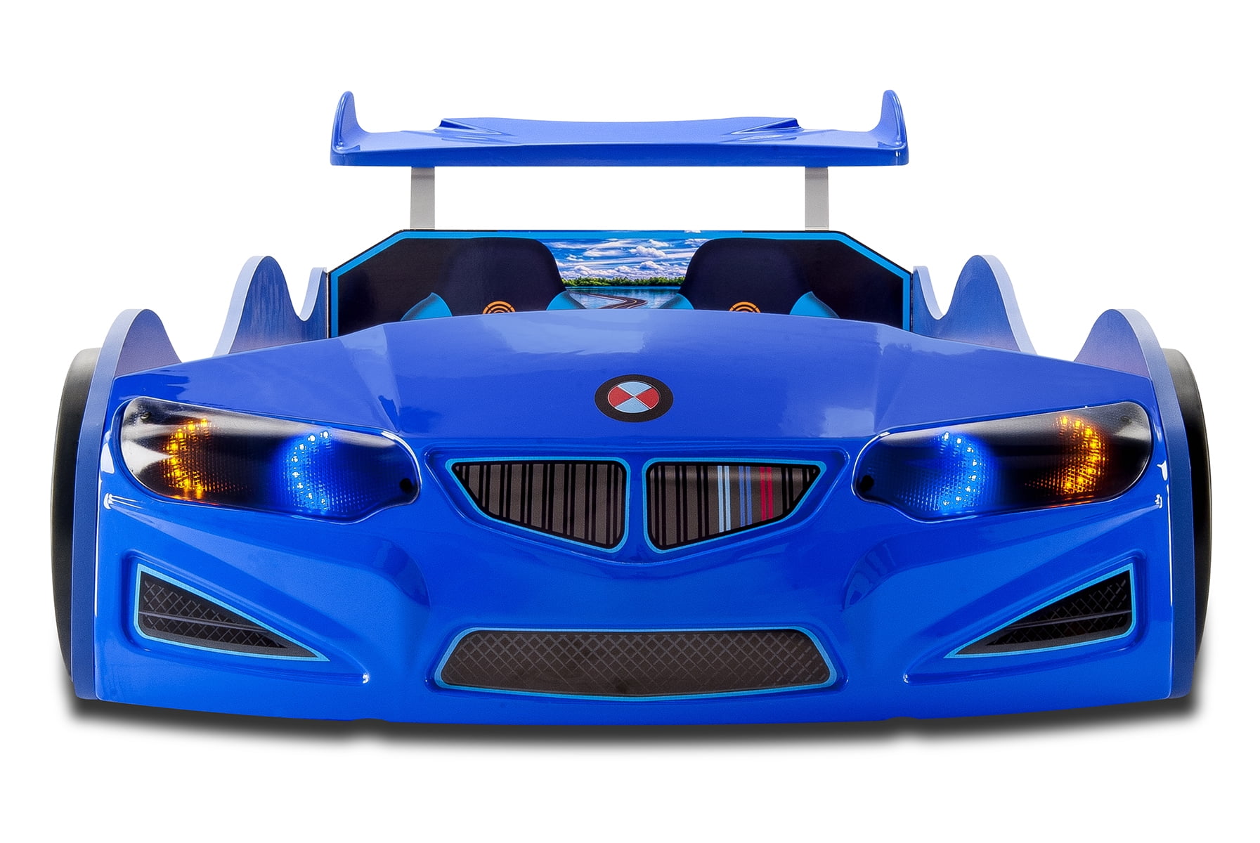 GT1 Twin Toddler Race Car Bed with LED Lights, Child-Safe Wood Frame ...