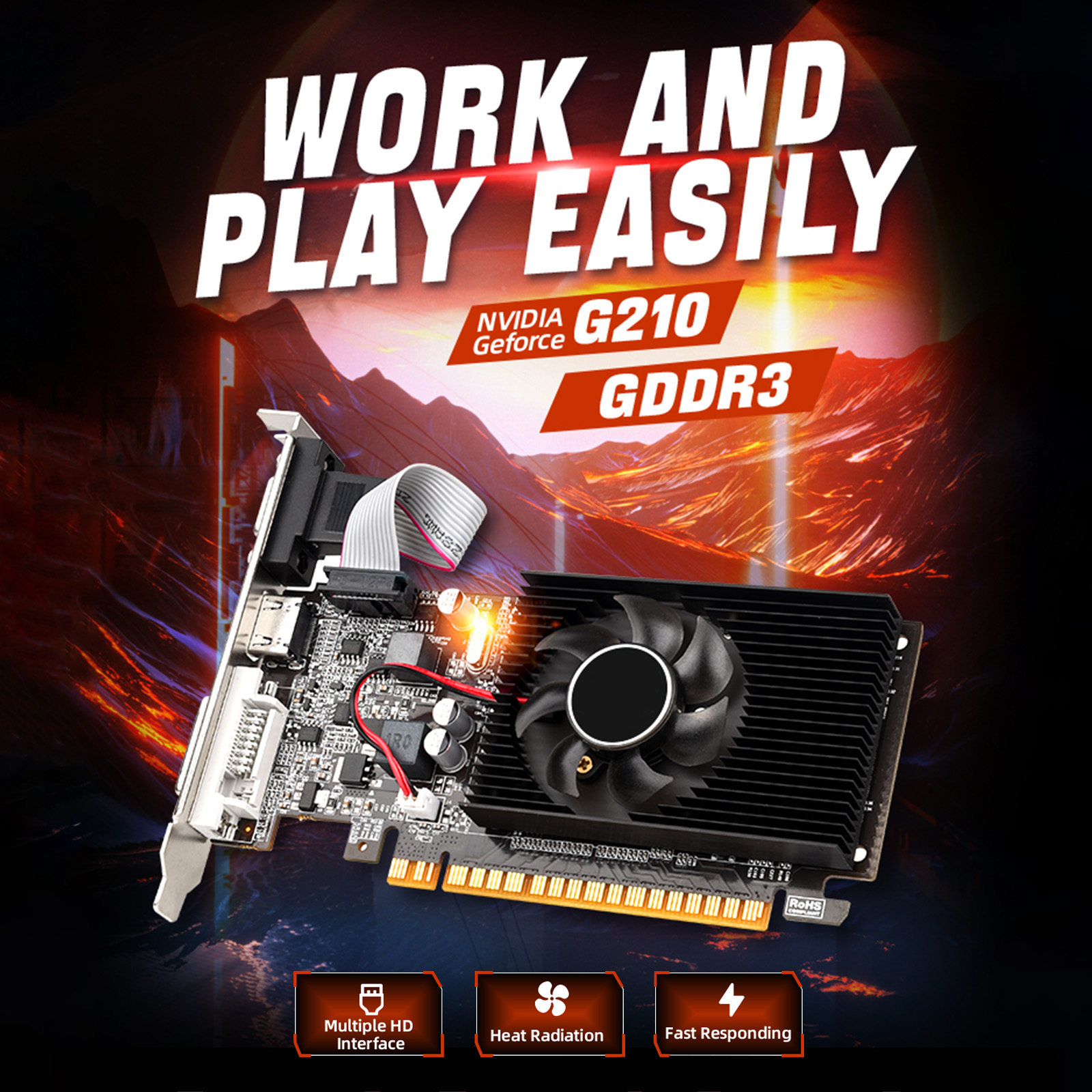 GT210 1G Independent Graphics Card Half-Height Small Machine Strip Knife Card - Walmart.com