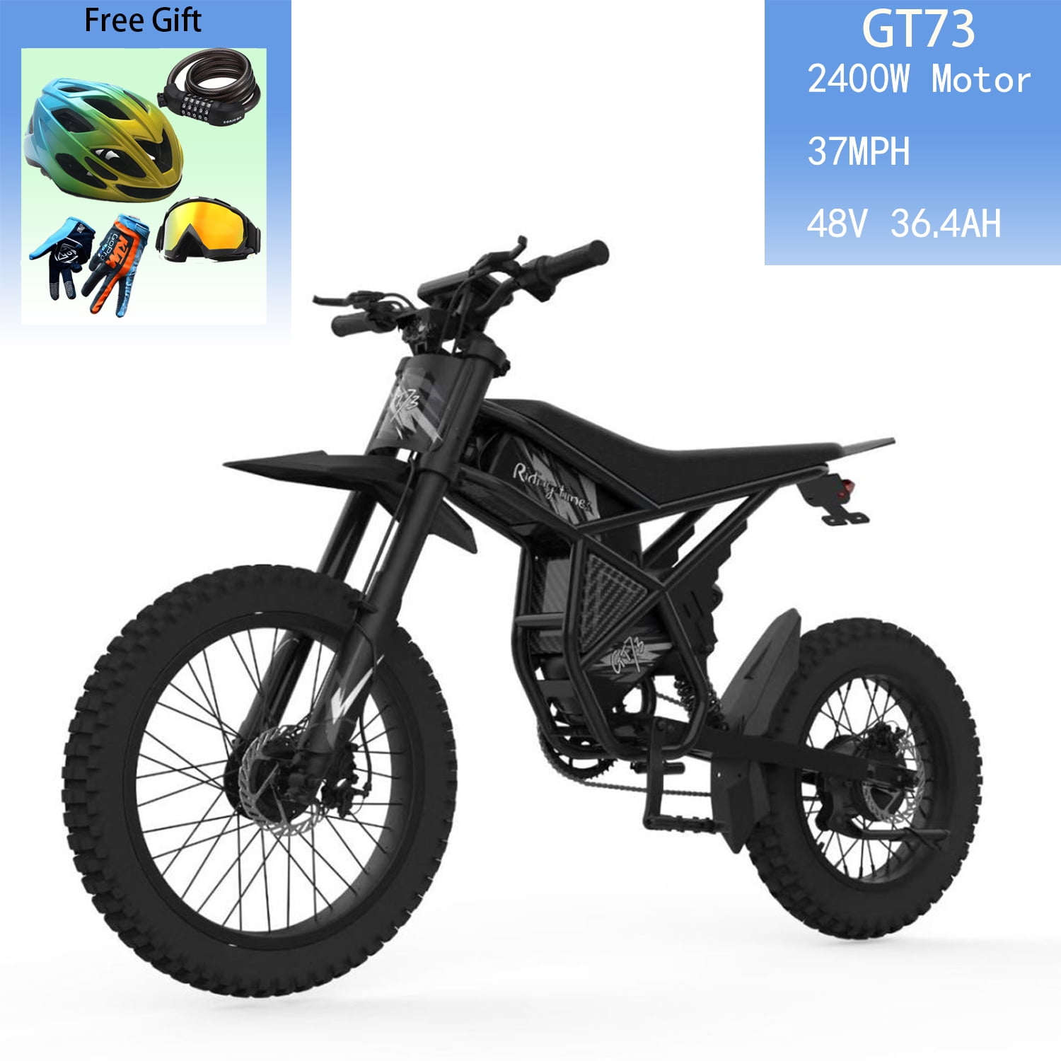 GT73 Electric Dirt Bike for Adults 2400W Electric Motorcycle 1747Wh Dual Battery 37 MPH 85 mile ...