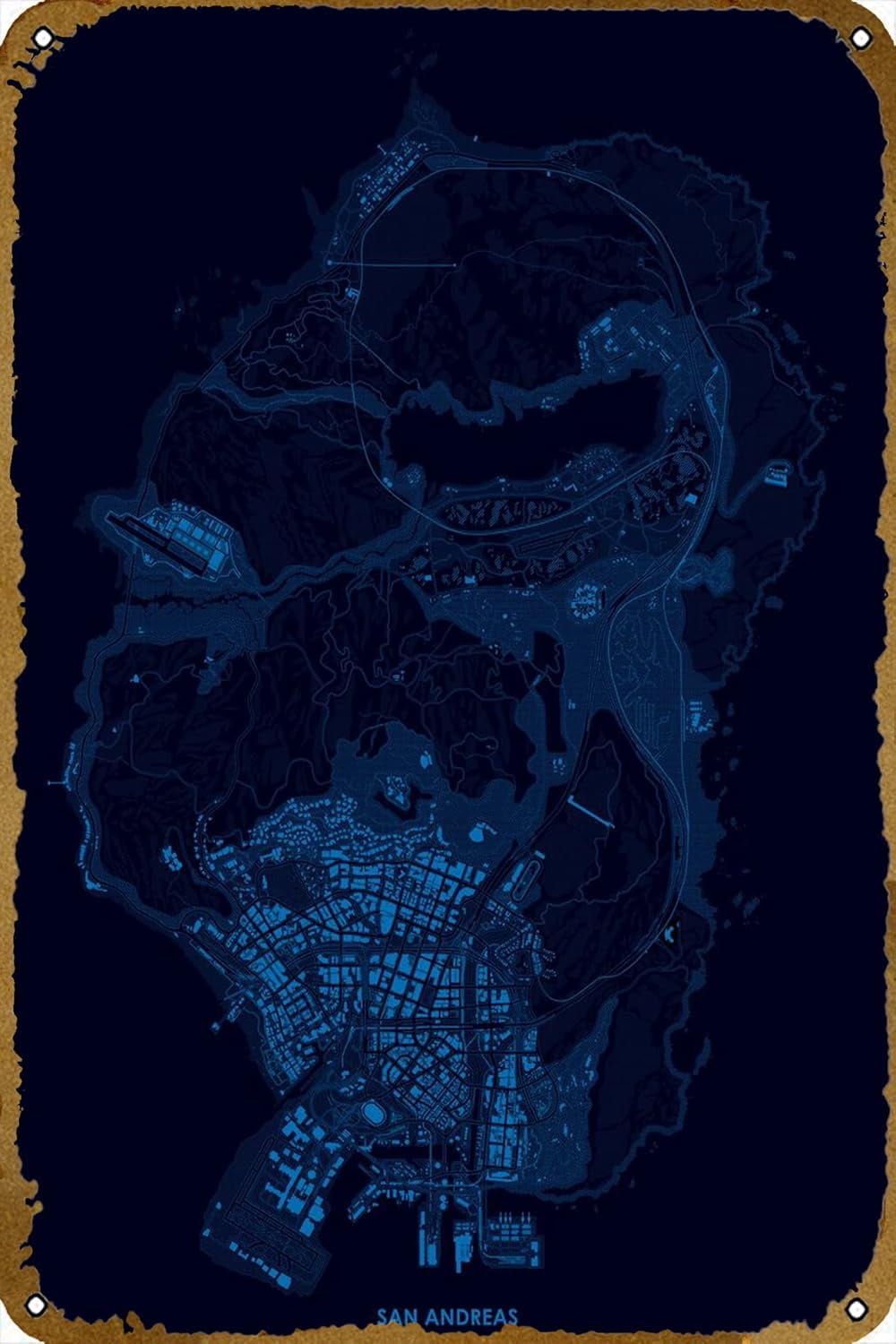 GTA V Blueprint map Poster Retro Metal Tin Vintage Sign 12 X 8 Inch ...