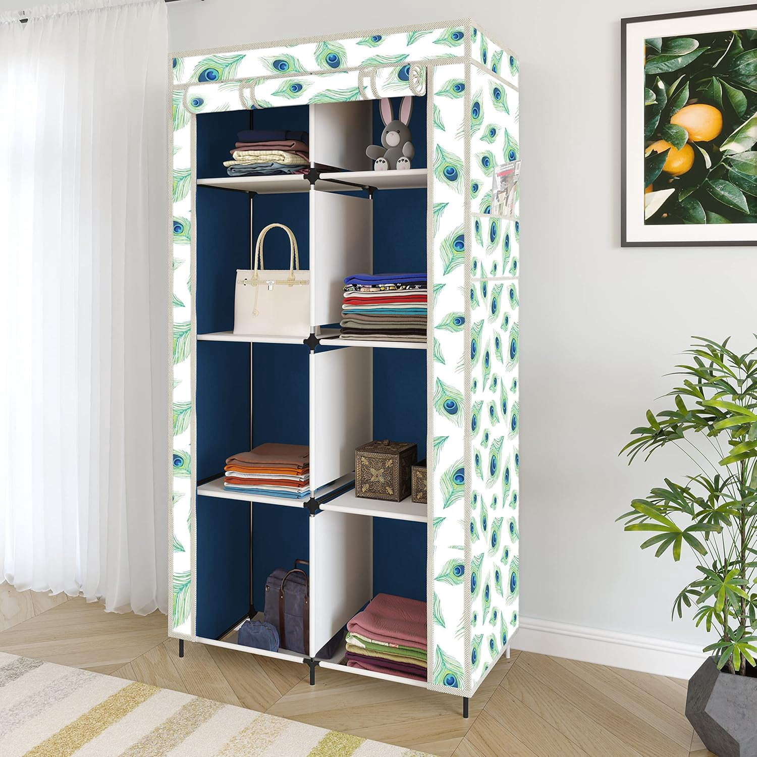 GTC Printed Collapsible Wardrobe Portable Foldable Closet for Clothes ...