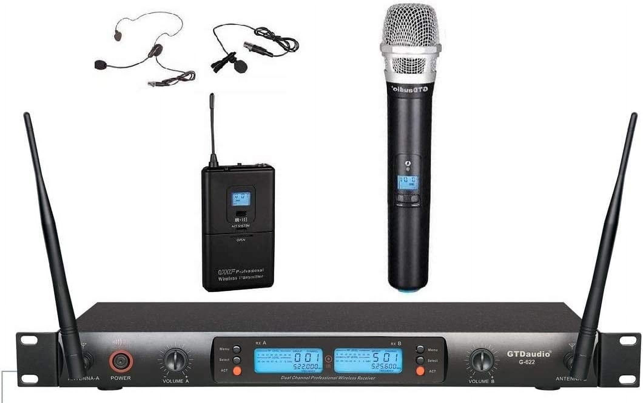 GTD Audio 2x100 Selectable Channel UHF Wireless Microphone Karaoke Mic System (with Handheld ...