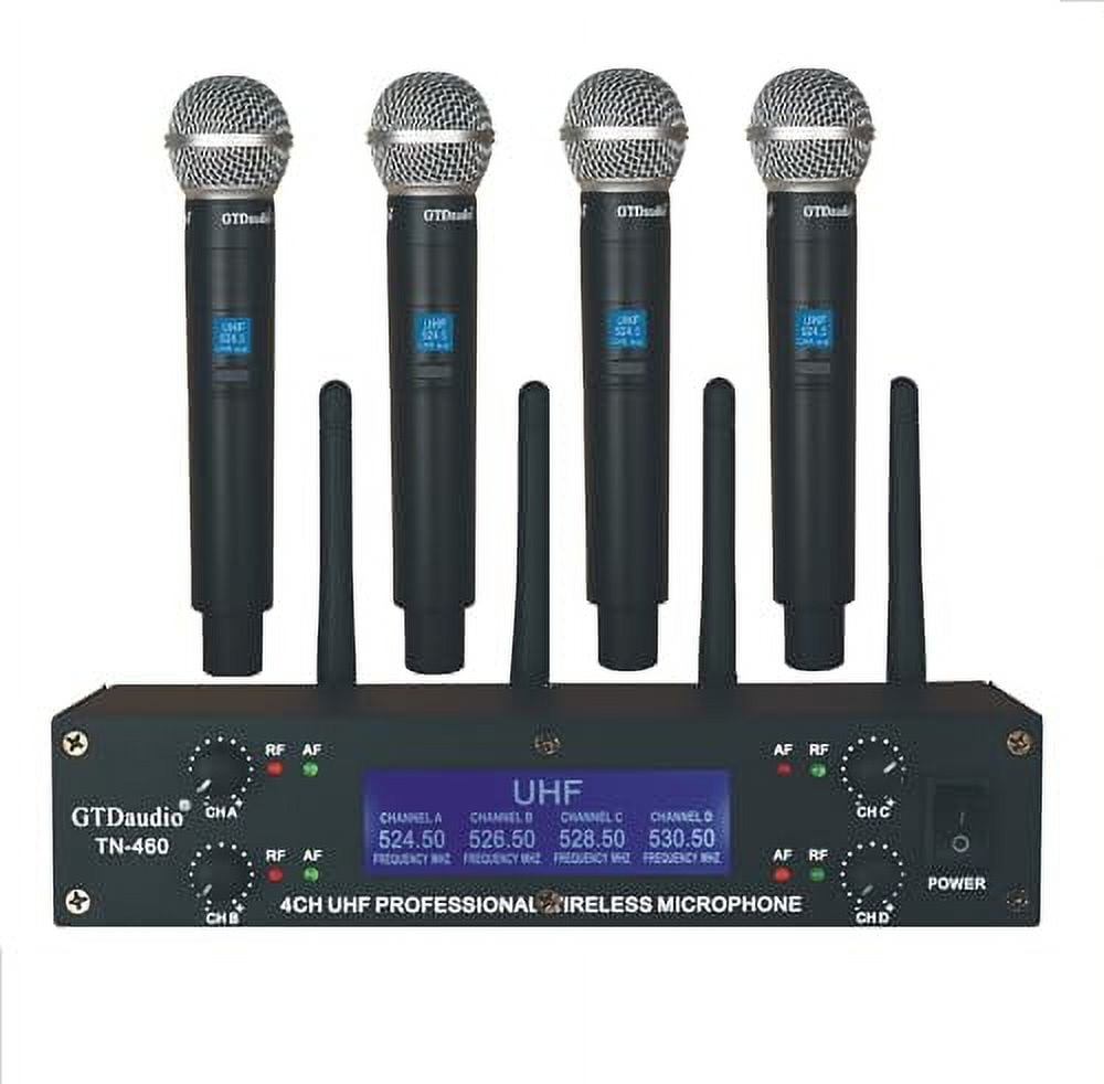 GTD Audio UHF Wireless Microphone System, Pro 4-Channel Cordless Mic Set with Four Handheld Mics ...