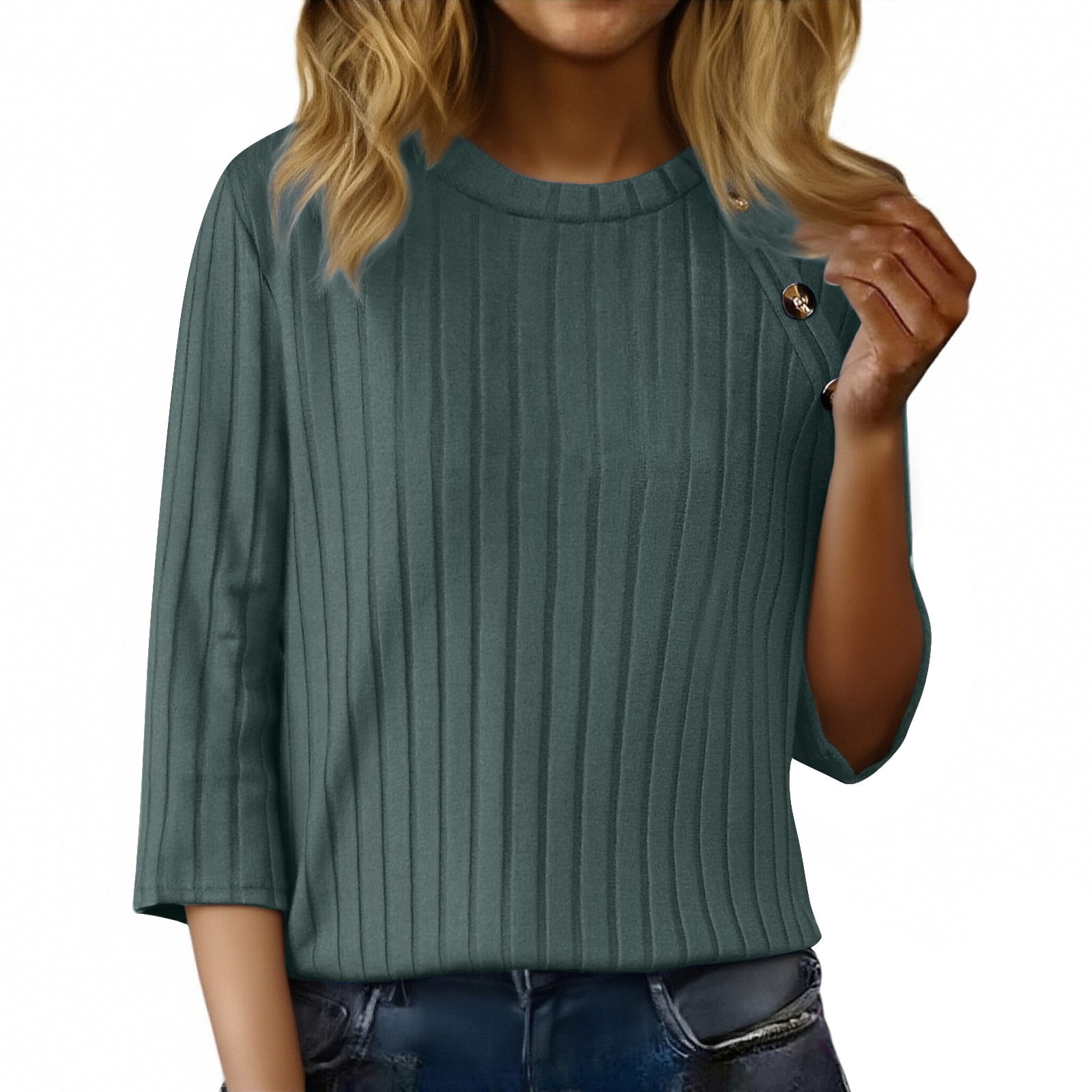 GTEYOIJN Green Ladies Pullover Sweaters Women's Autumn and Winter Round ...