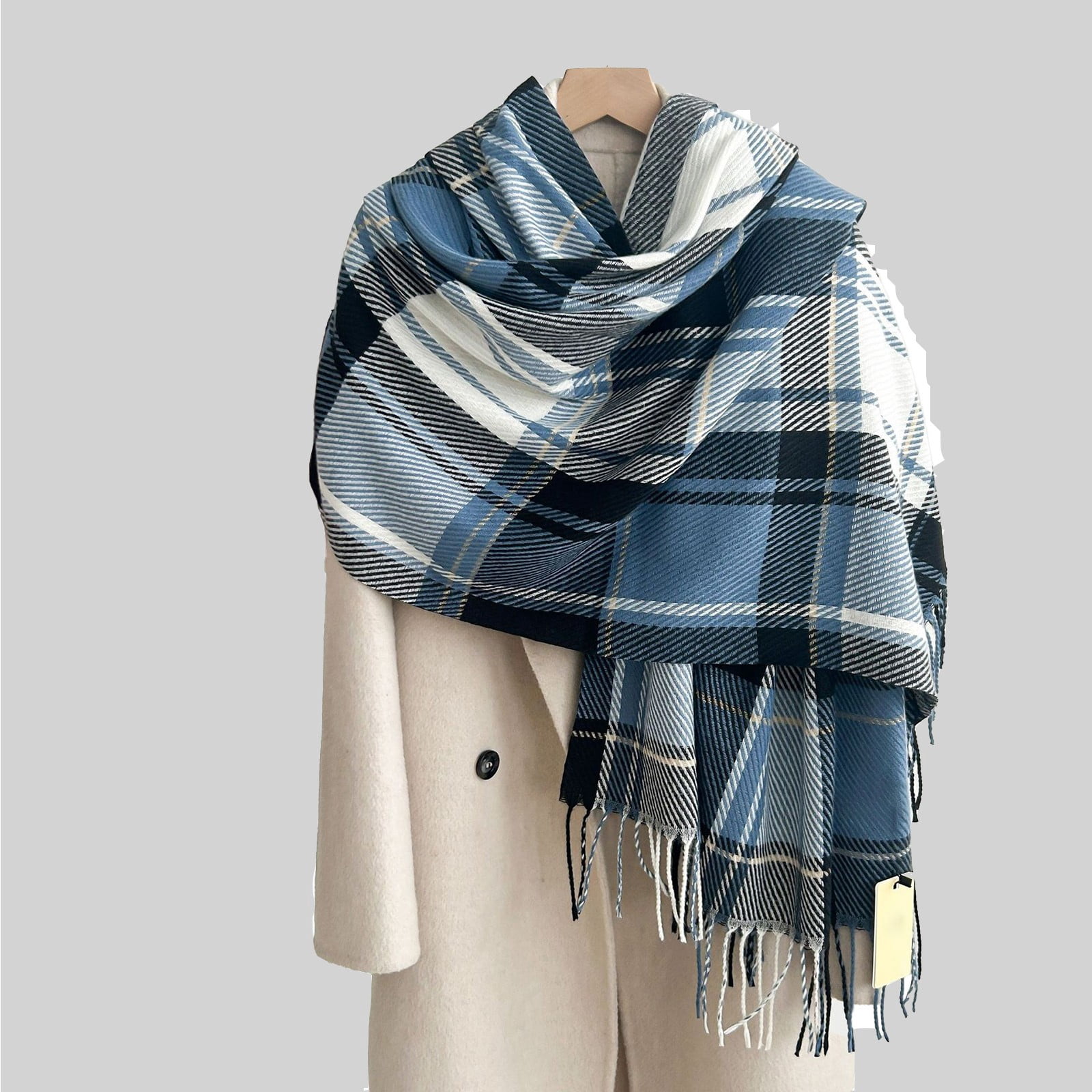GTEYOIJN Ladies' British Style Color Blocked Plaid Scarves Warm Winter ...