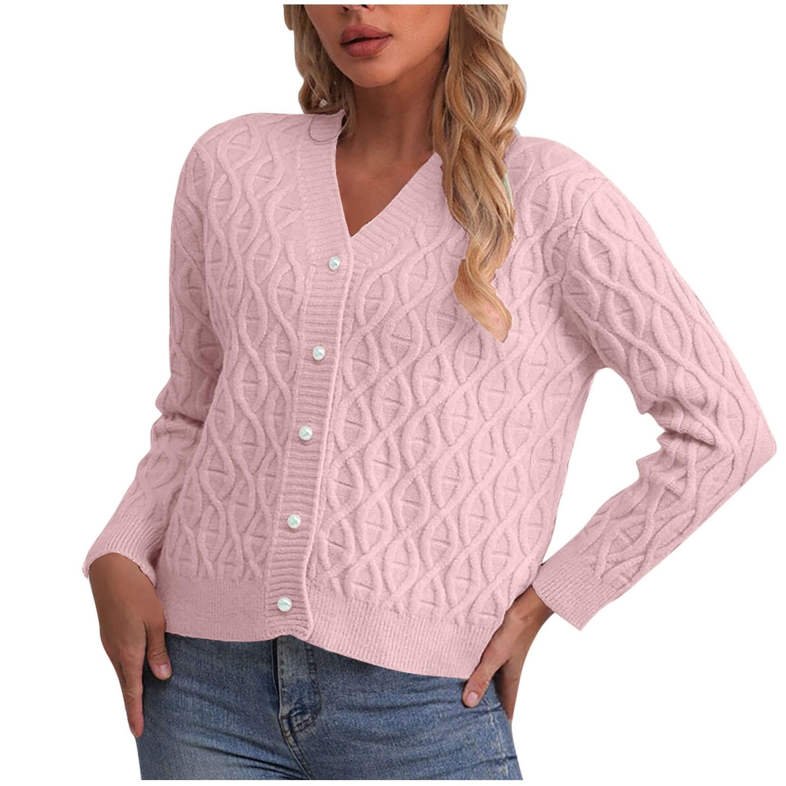 WCJM Pink Lightweight Pullover Sweater Cardigan Sweaters for Women ...