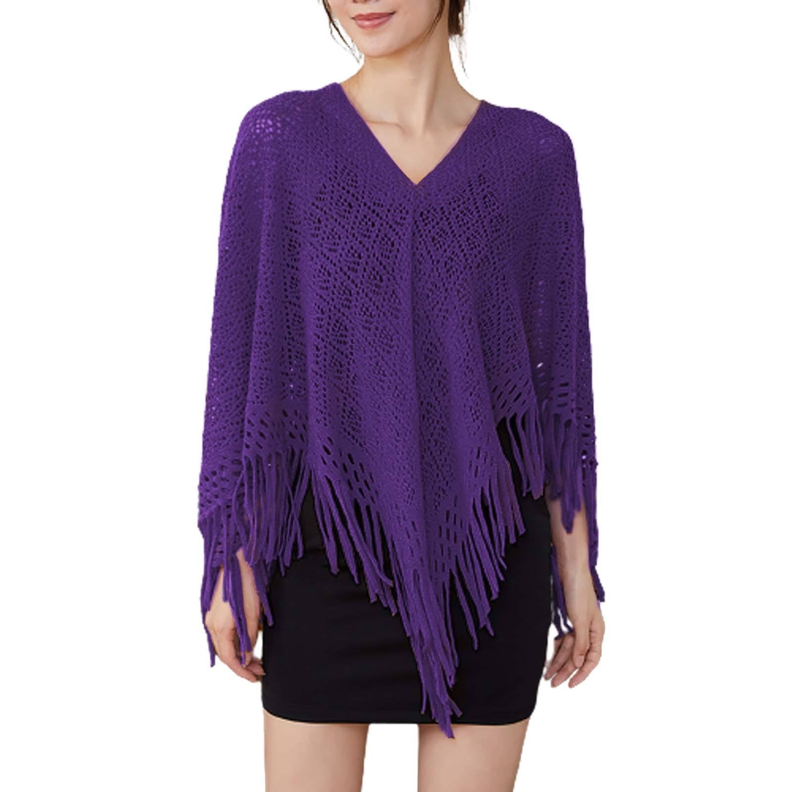 GTEYOIJN Women's Four Seasons Casual Shawl Knitted Geometric Tassel ...