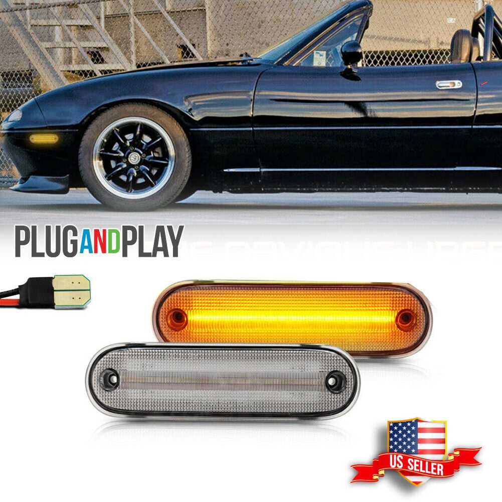 GTINTHEBOX 2X Clear Lens Amber LED Front Side Marker Lights FOR MAZDA ...