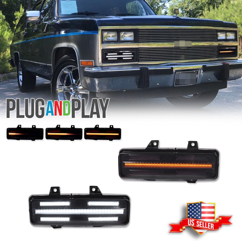 GTINTHEBOX 2X Smoked Switchback LED DRL Signal Lights For Chevy GMC Van ...