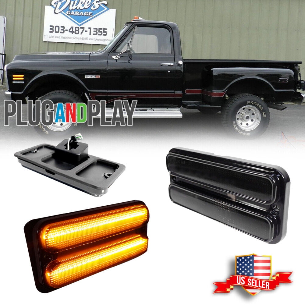 GTINTHEBOX 2x Smoke Lens Amber LED Front Side Marker Lights For 1968 ...