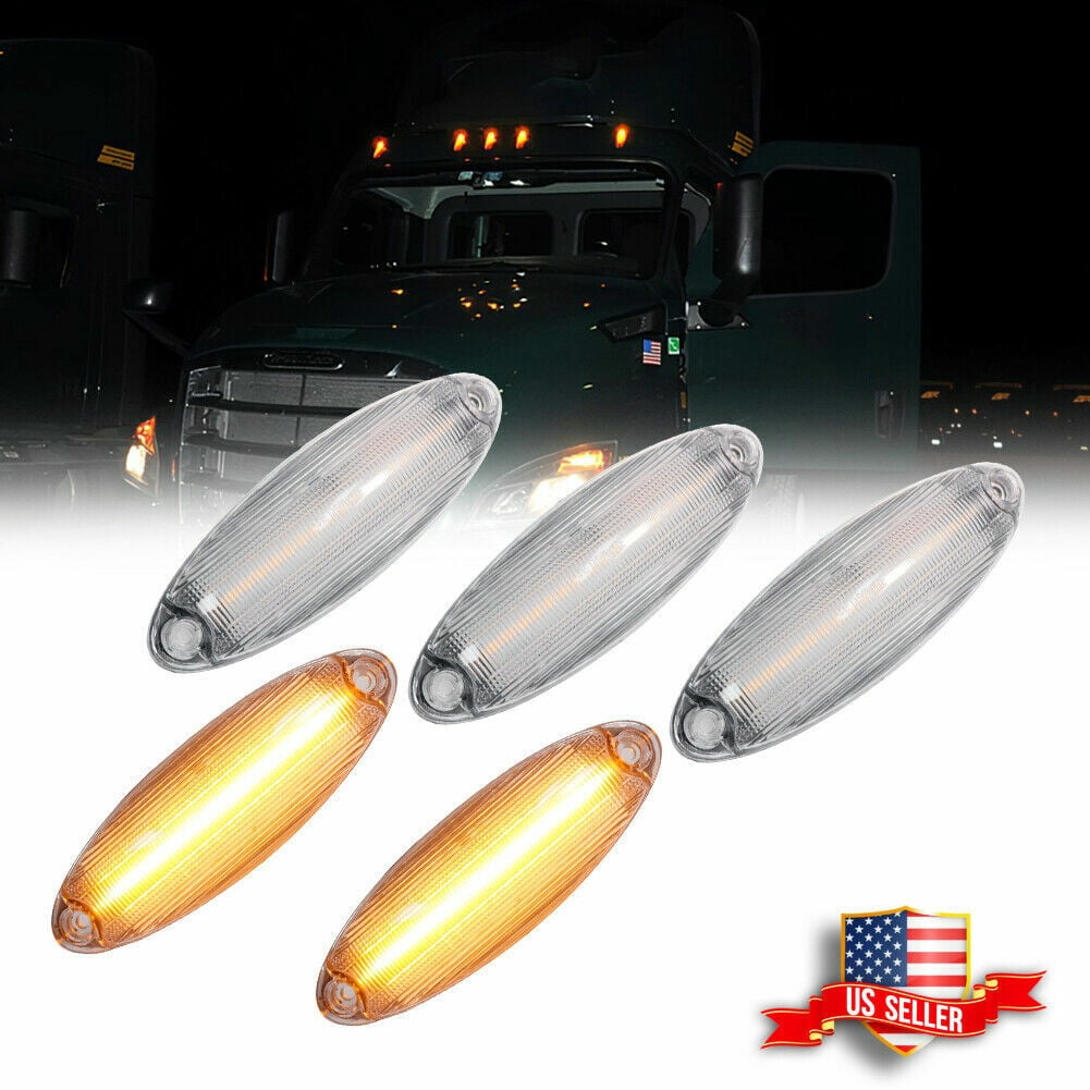 GTINTHEBOX 5x Clear Amber LED Raised Roof Clearance Marker Lights For ...