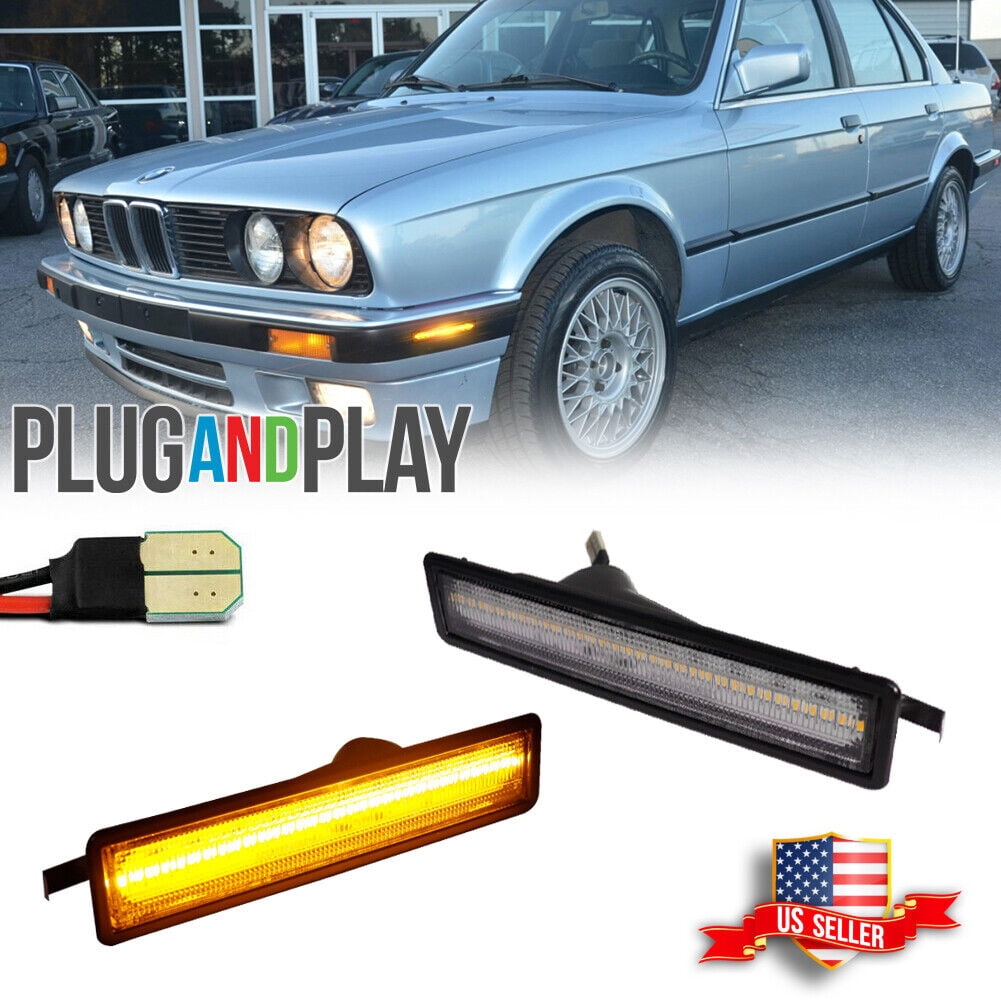 GTINTHEBOX Clear Lens Amber LED Front Bumper Side Marker Lights For BMW ...