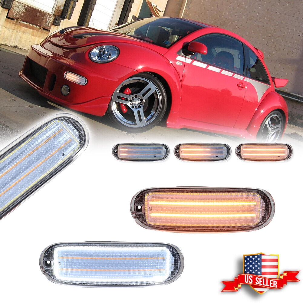 GTINTHEBOX Clear Switchback LED Front DRL Turn Signal Corner Lights For 1998-2005 VW Beetle ...