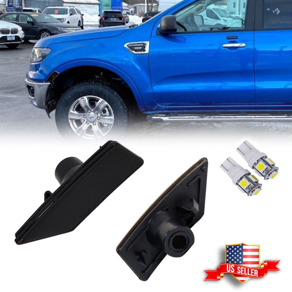 GTINTHEBOX Smoked Lens White LED Front Fender Side Marker Lights Kit Fit 2019-2021 Ford Ranger ...