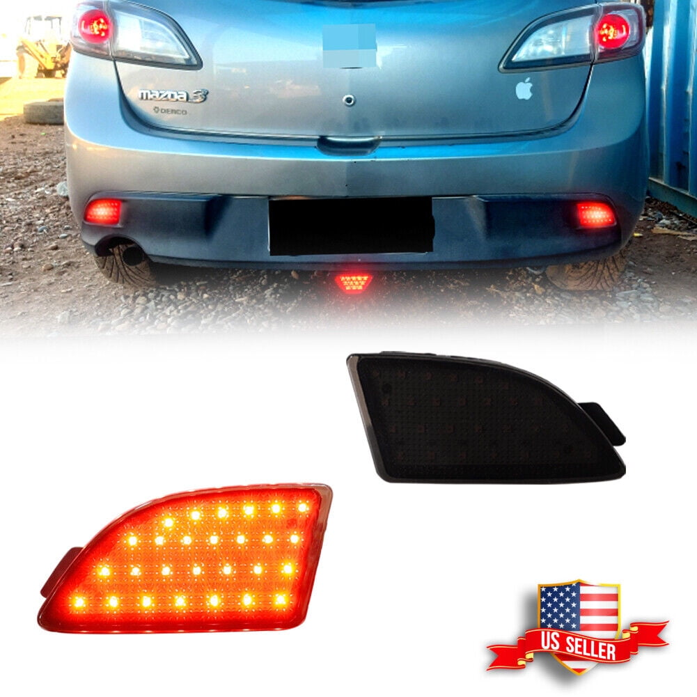 GTINTHEBOX Smoked Rear Bumper Reflector LED Tail Brake Lights For Mazda ...