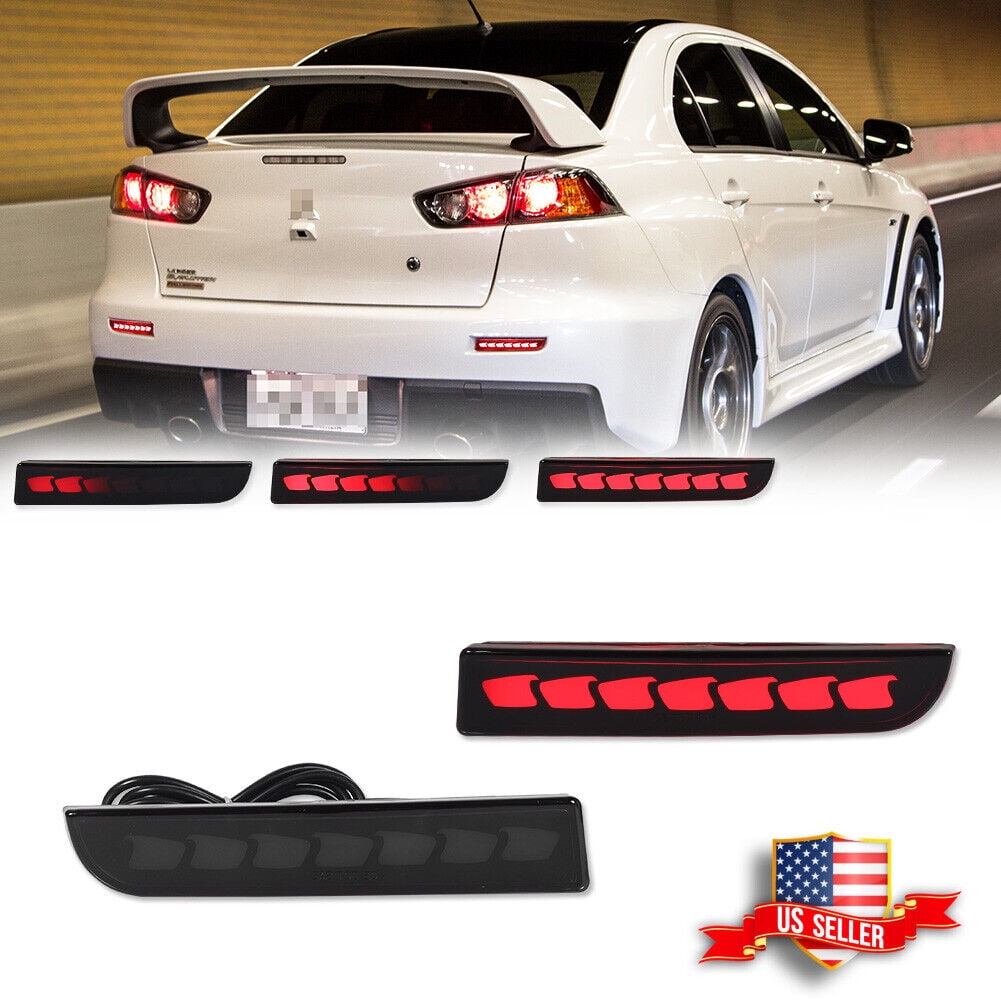 GTINTHEBOX Smoked Rear Bumper Reflector LED Tail Signal For Mitsubishi ...