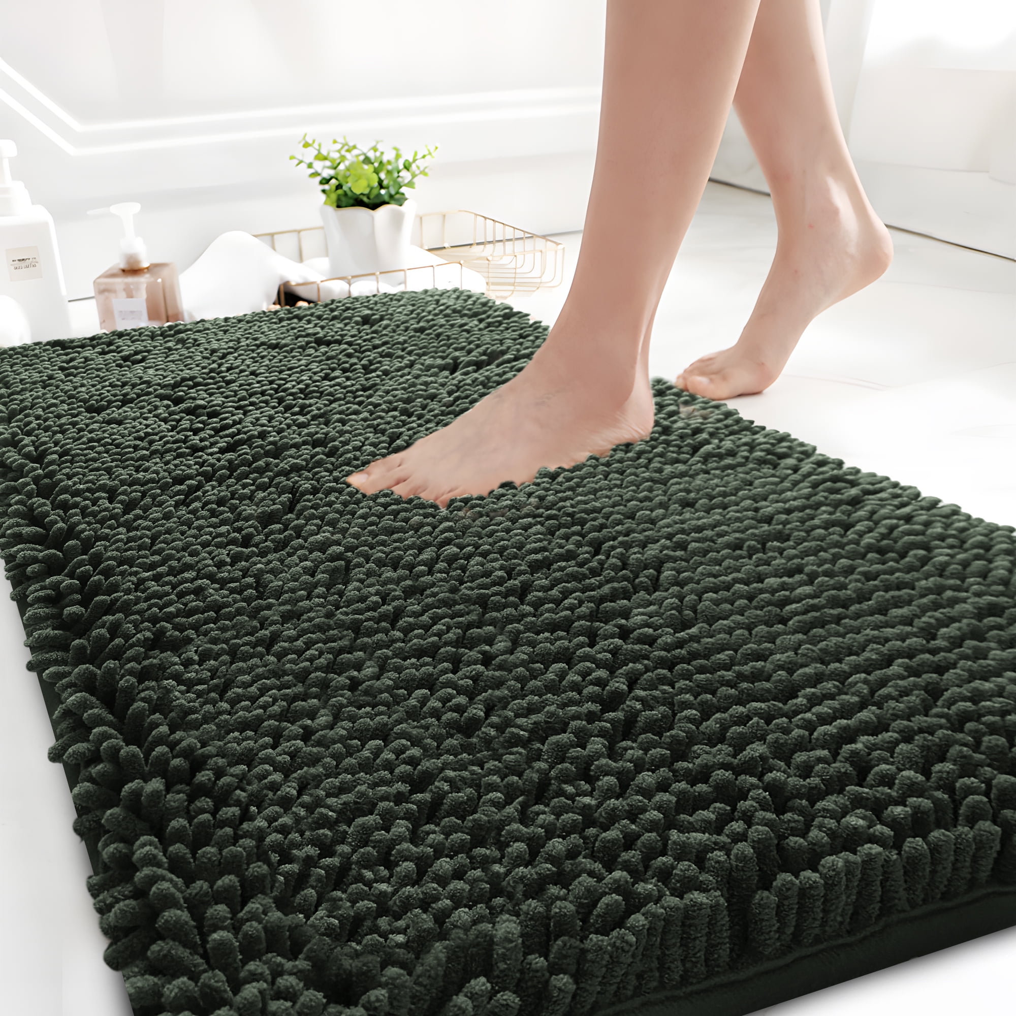 GTNSHUAI Extra Thick Luxury Chenille Bathroom Rug, Non-Slip Absorbent ...