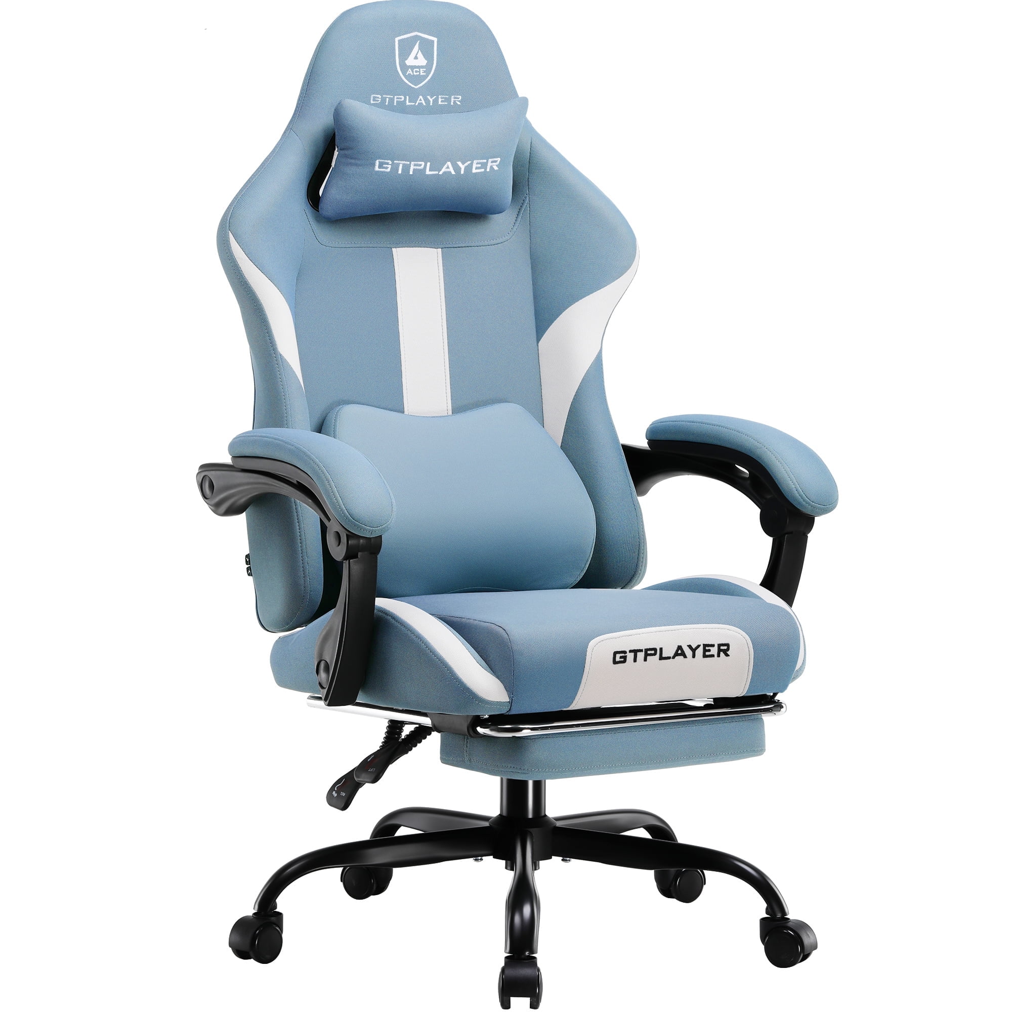 GTPLAYER Ace ProMotion Fabric Gaming Chair with Footrest, Blue ...