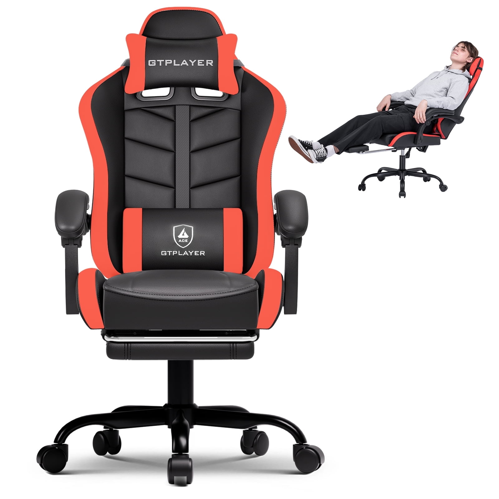 GTPLAYER Height Adjustable Computer Gaming Chair, Red - Walmart.com