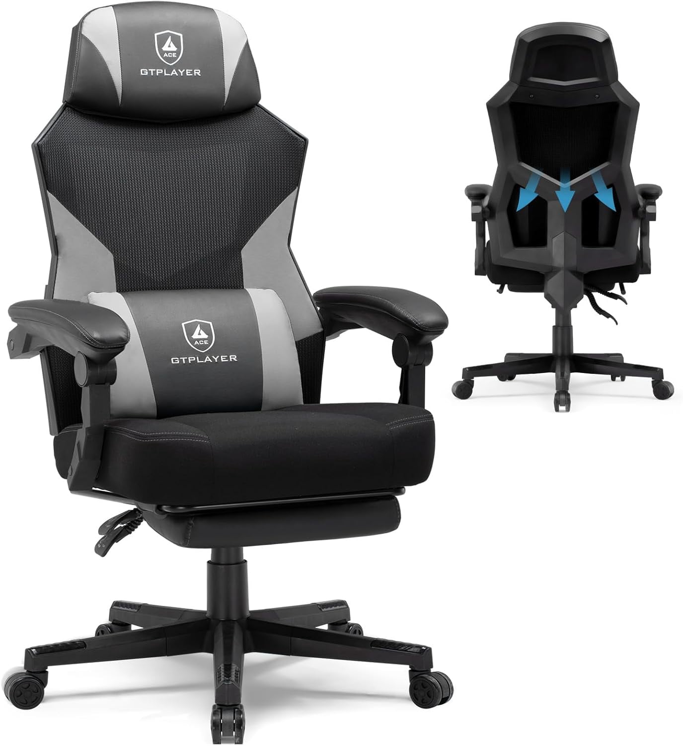 GTPLAYER Mesh Gaming Chair, Ergonomic Game Chair with Footrest for ...