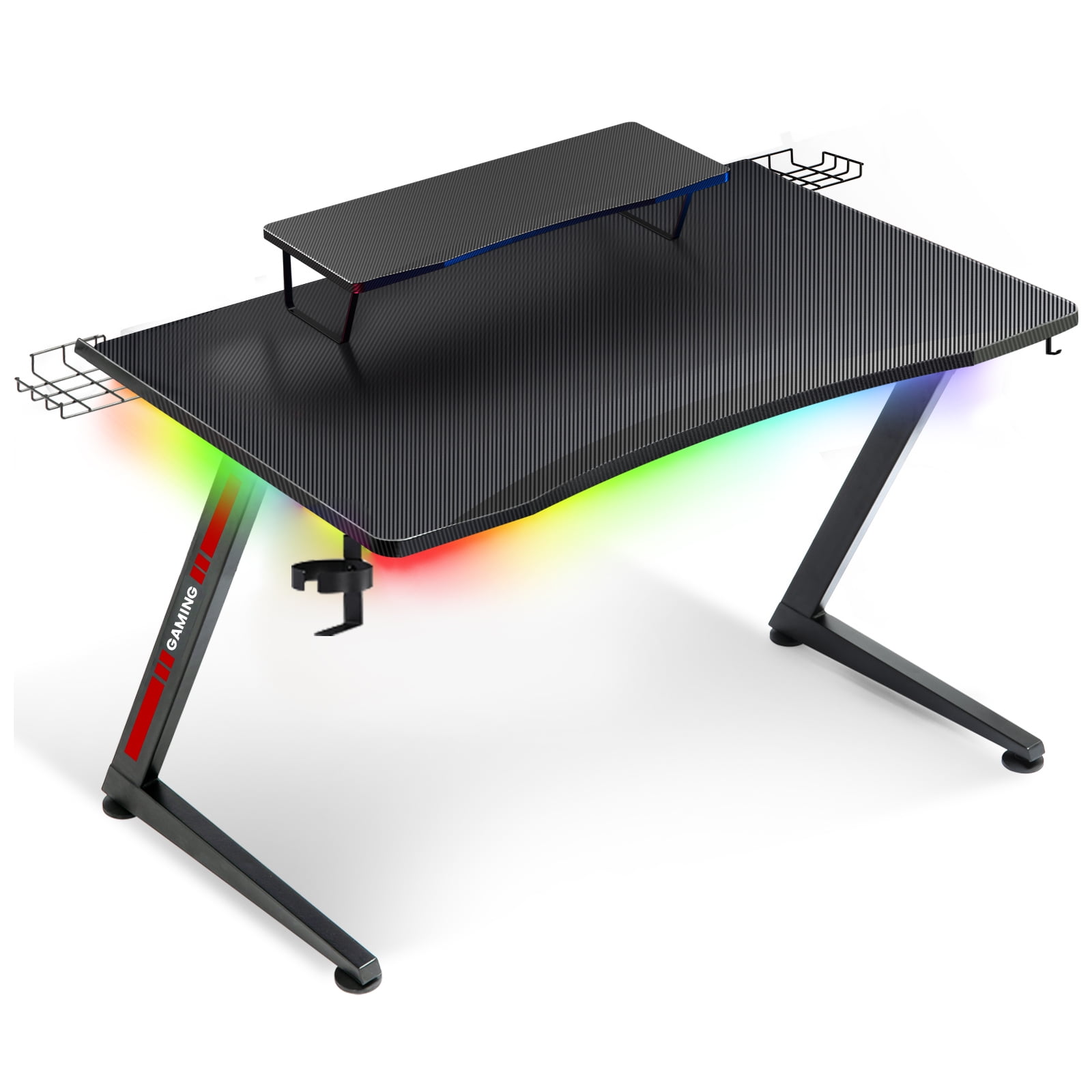GTRACING Ergonomic Curved 3-Sided LED Z-Leg Gaming Desk, Black ...