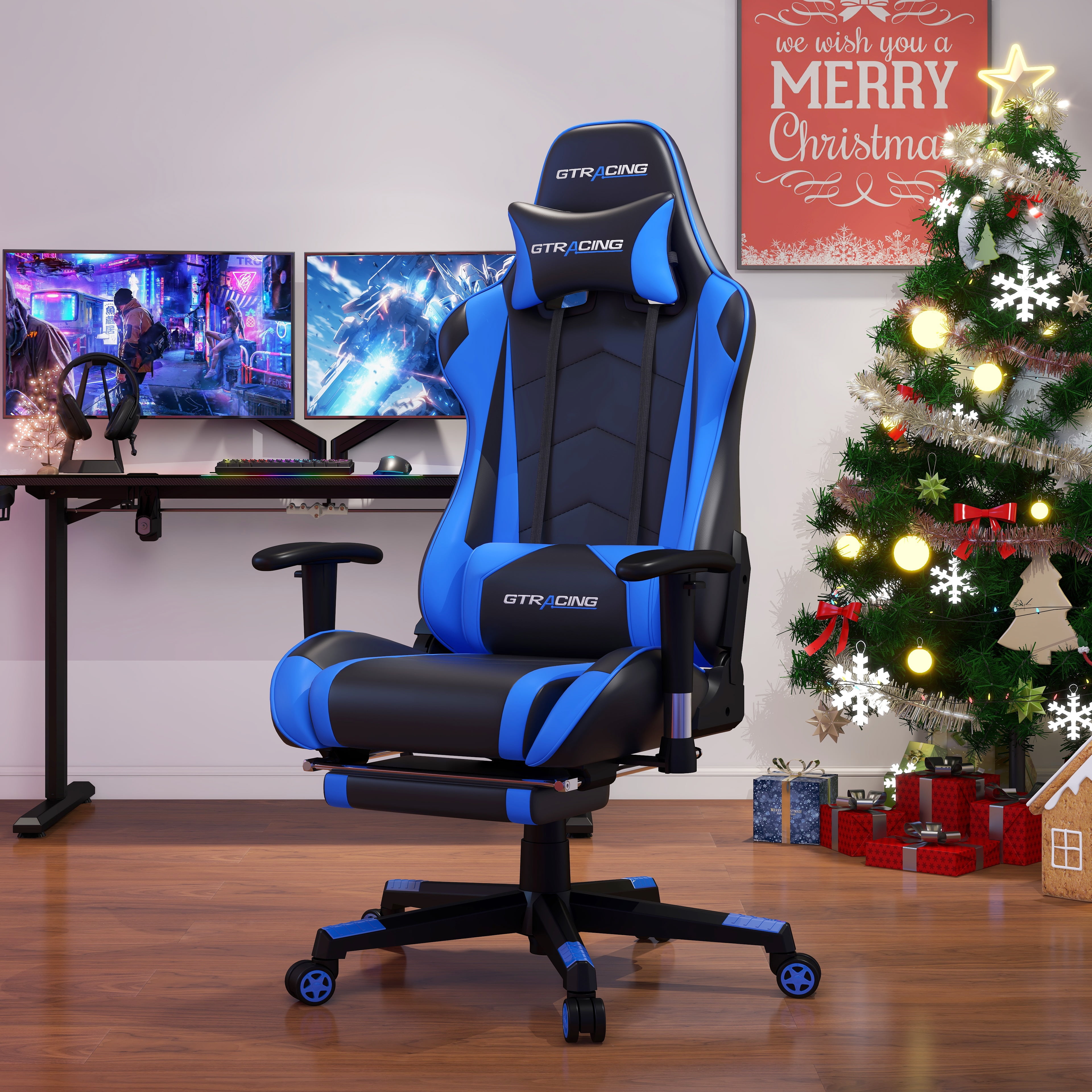 GTRACING Gaming Chair Office Chair PU Leather with Footrest&Adjustable ...