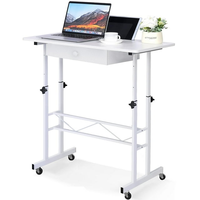 GTRACING Small Standing Desk Adjustable Height Small Computer Desk Mobile Portable Rolling ...