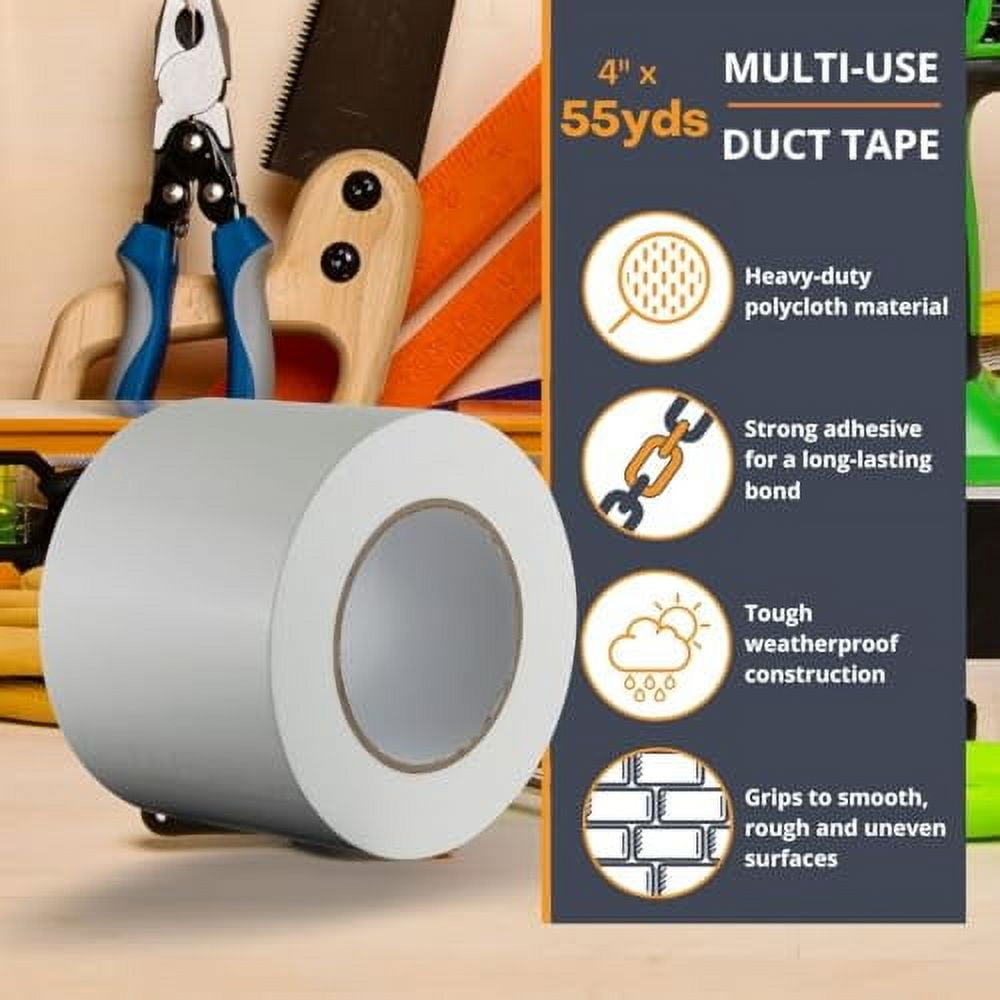 GTSE Wide Duct Tape, White, 4 Inches x 55 Yards (164 ft), Heavy Duty ...