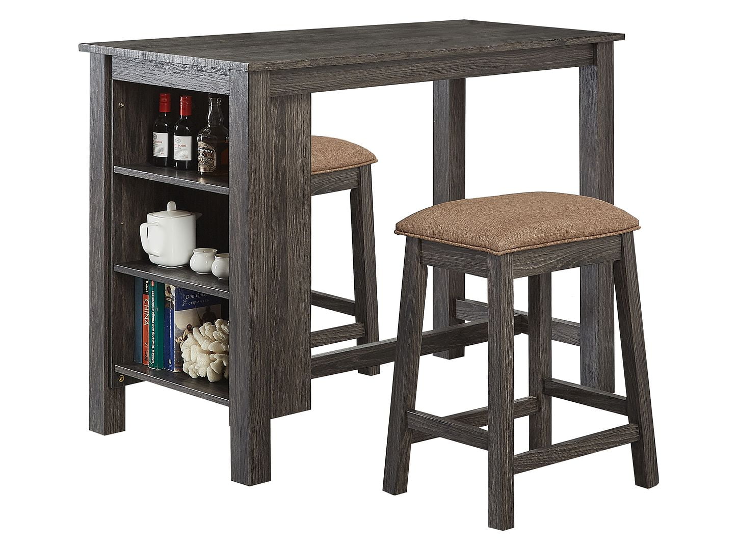 GTU Furniture 3-piece Grey/Black Counter High Bar Set Includes Storage ...