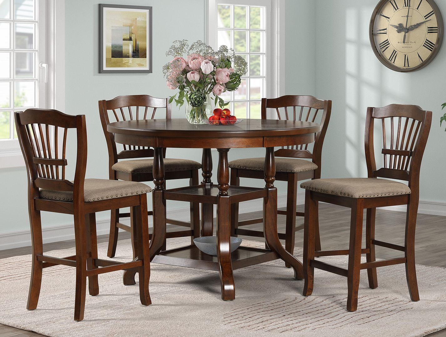 GTU Furniture 5-Piece Dinettes Dining Set, Espresso Wooden Round ...