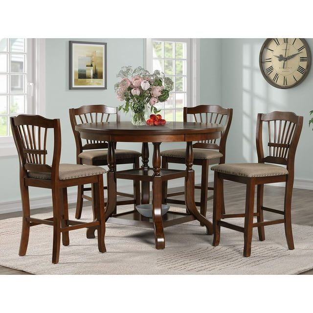 GTU Furniture 5-Piece Dinettes Dining Set, Espresso Wooden Round ...